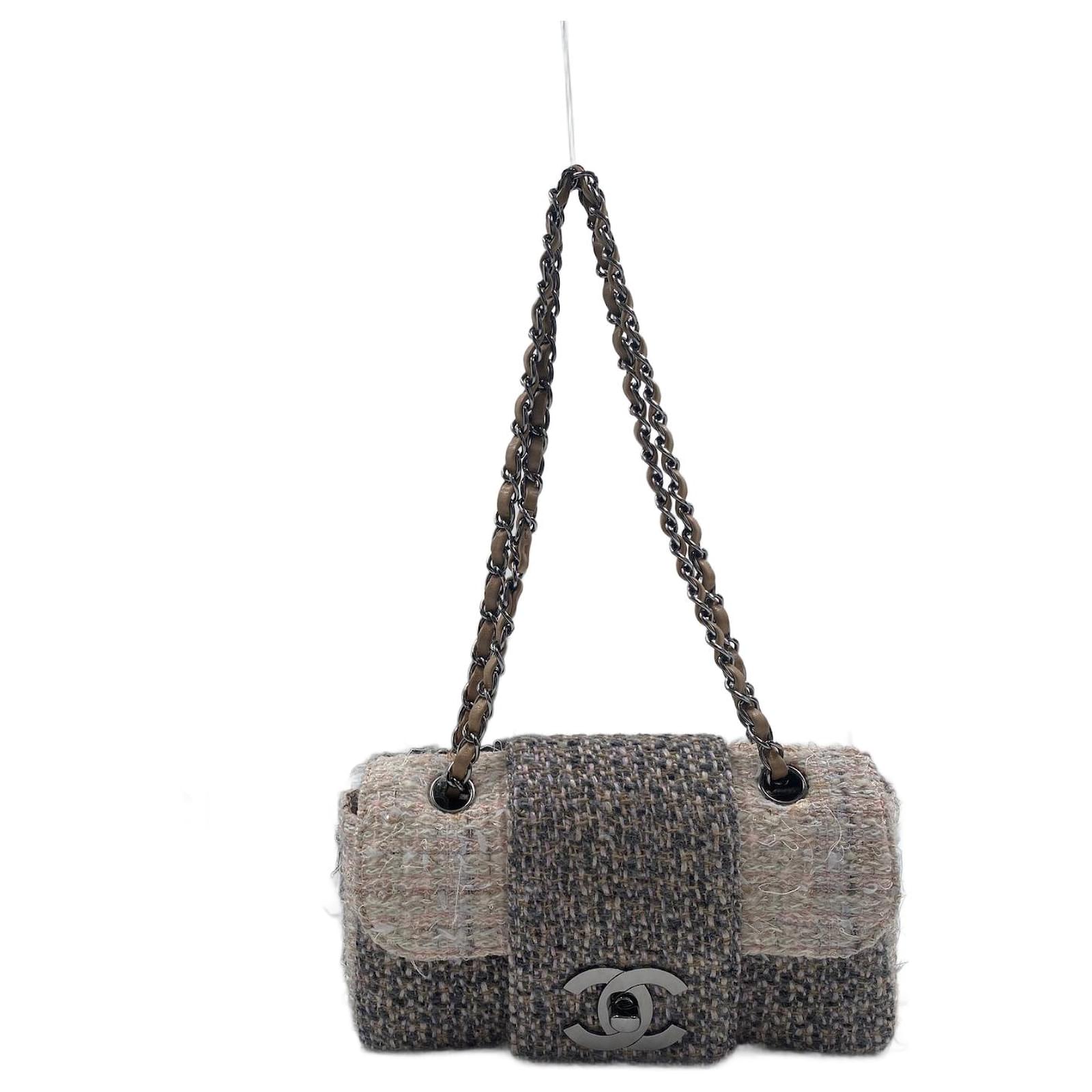 Sac à rabat Chanel en tweed marron ref.799307 - Joli Closet