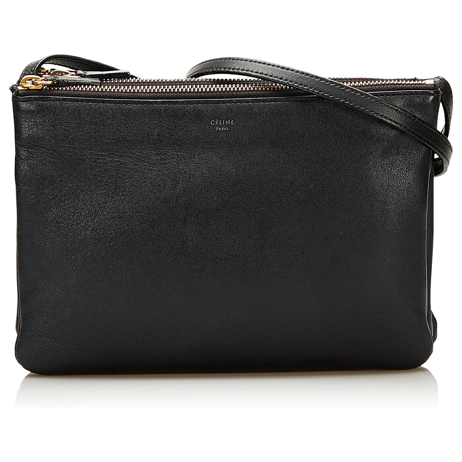 Céline Celine Black Trio Leather Crossbody Bag Pony-style calfskin ref ...