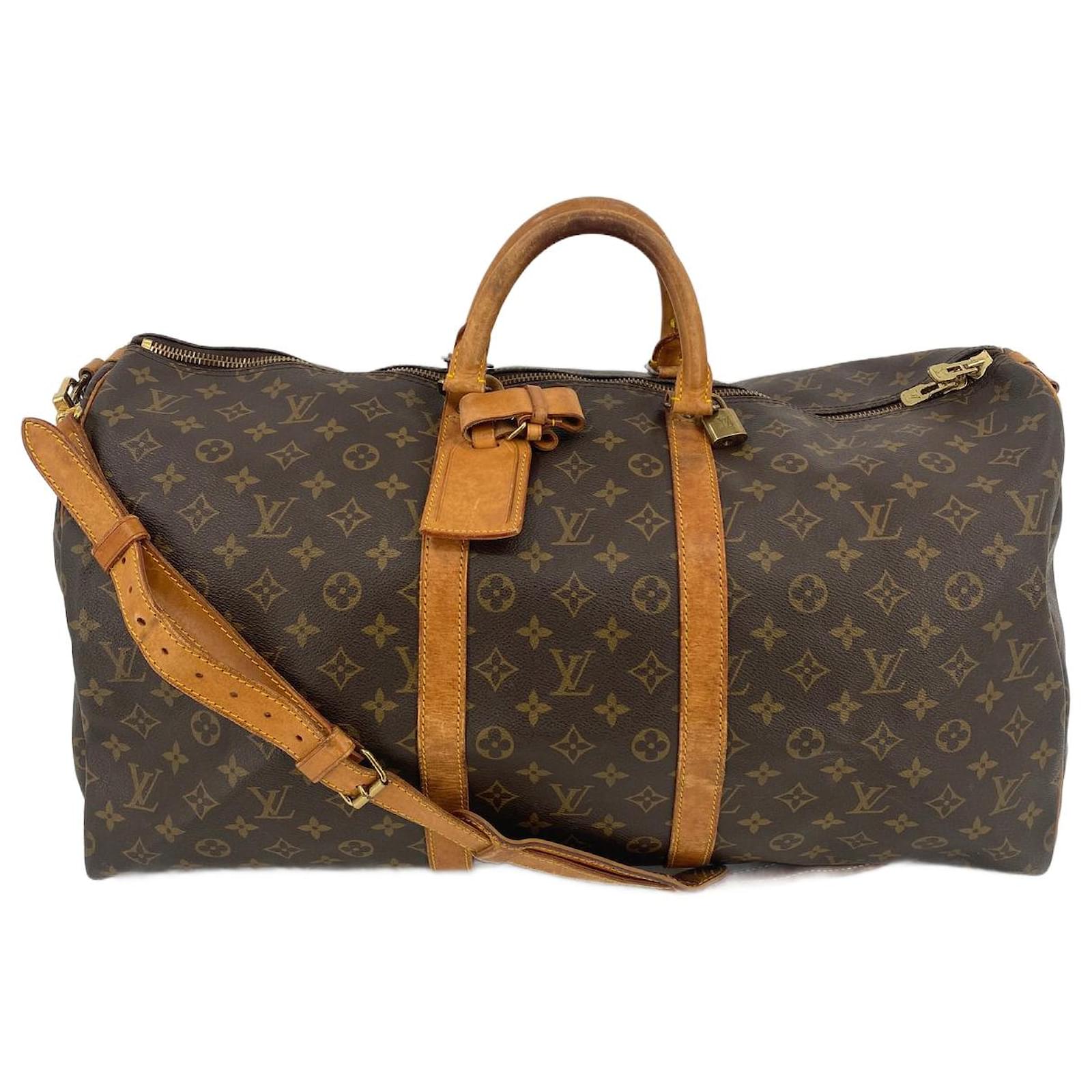 Brown Coated Canvas Louis Vuitton Keepall Bandouliere 55 Cloth ref.801278 - Joli Closet