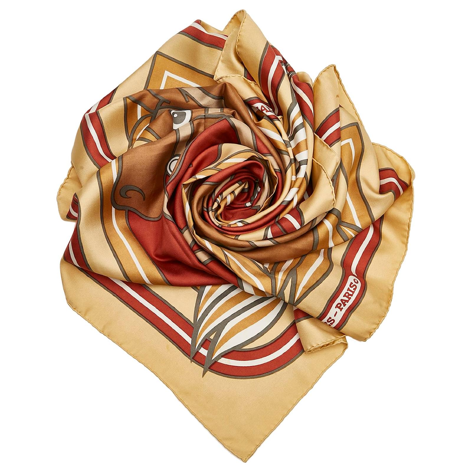 Hermès Hermes Brown Quadrige Silk Scarf Beige Cloth ref.801816 - Joli ...