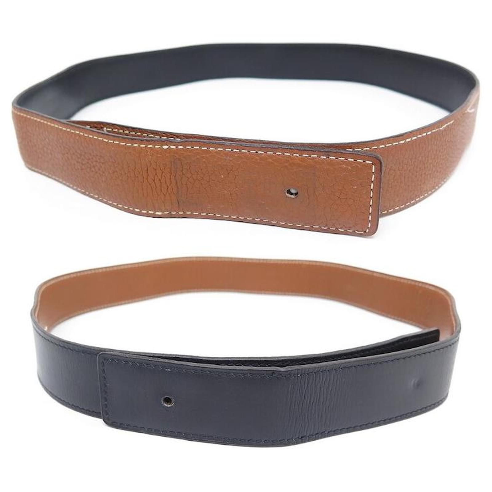 Hermès HERMES LEATHER BOX REVERSIBLE BELT LINK 32MM T75 BLACK AND GOLD ...