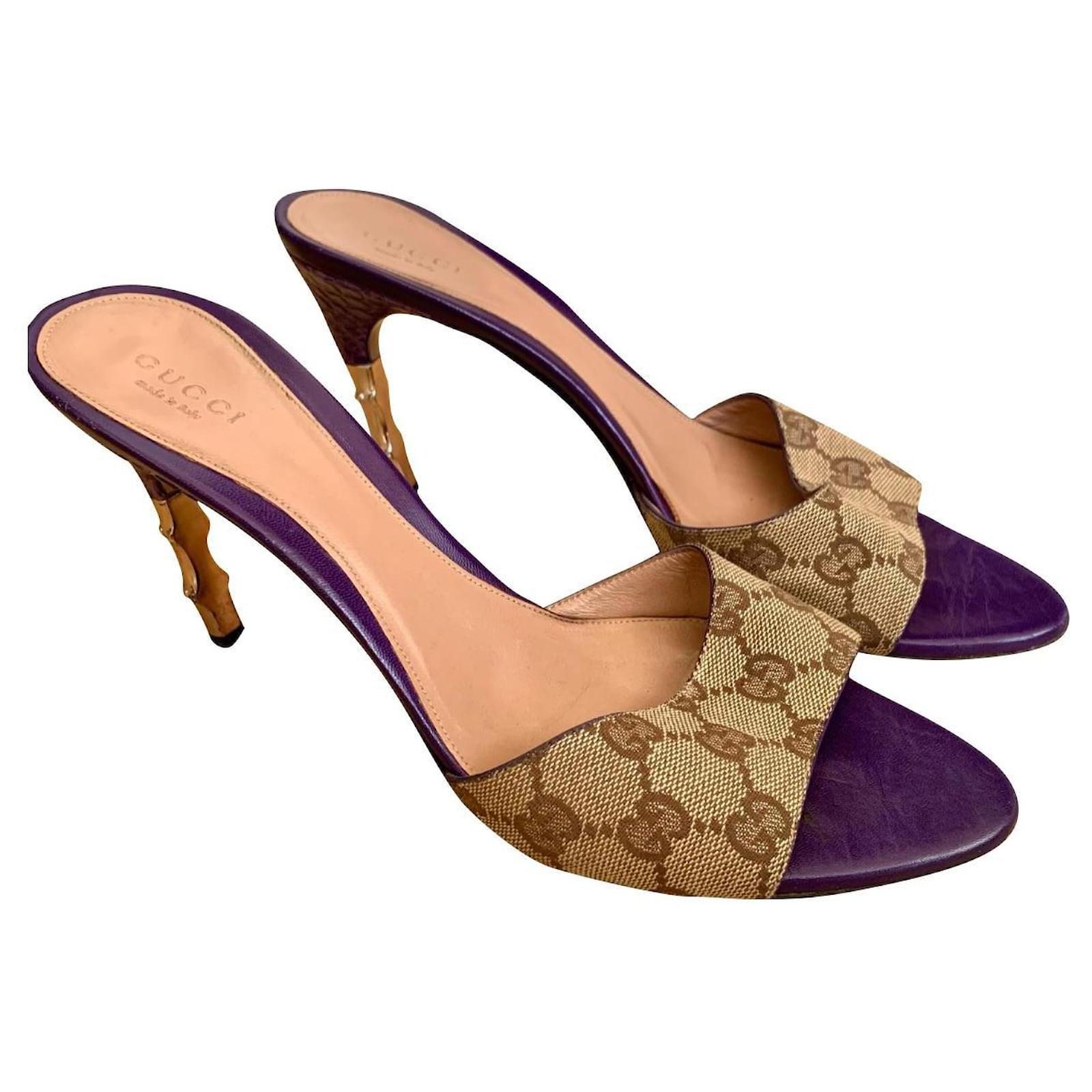 Gucci Talons Toile Beige Violet ref.802287 - Joli Closet