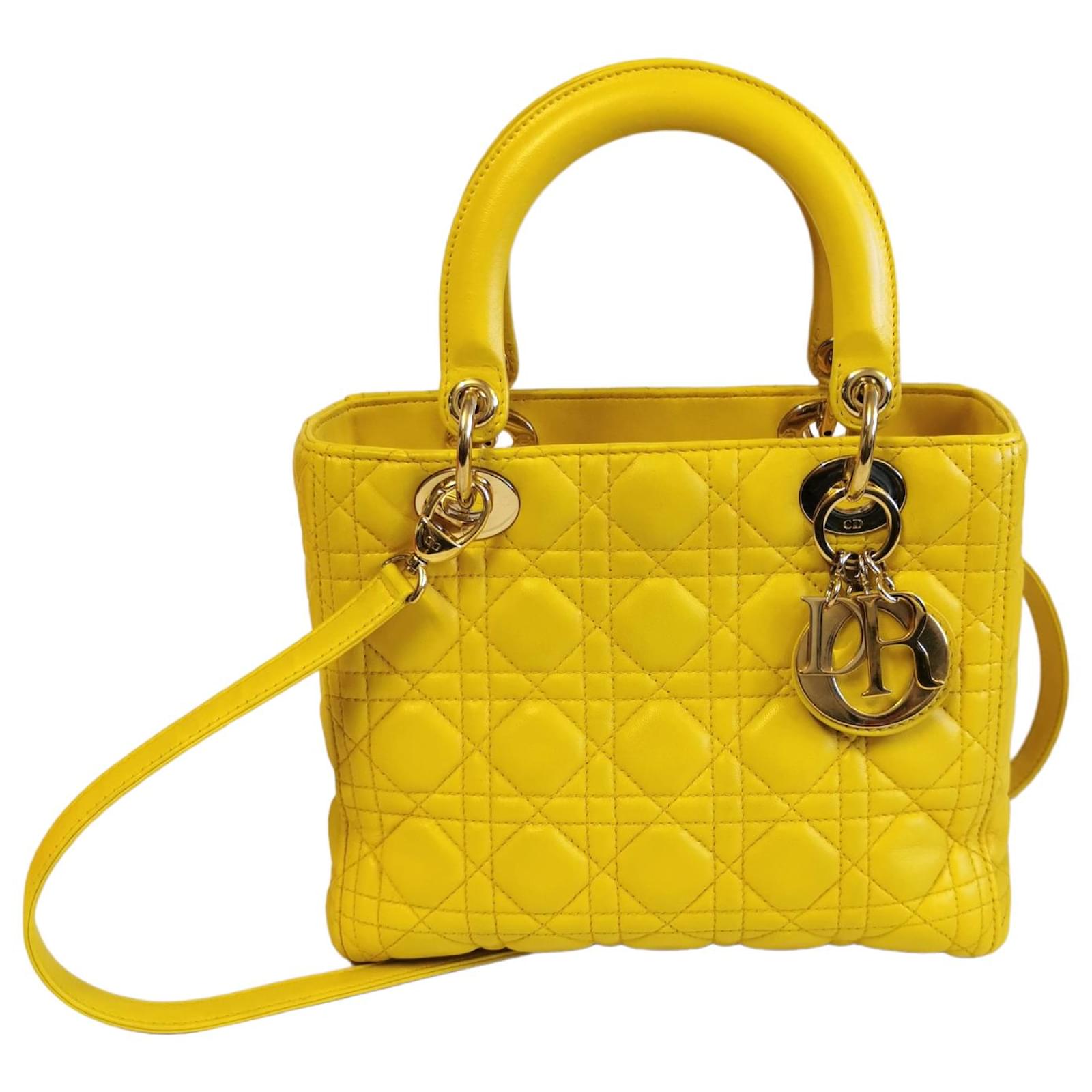 Dior Lady Dior Medium Yellow Cannage Quilted Leather Gold ref.803653 ...