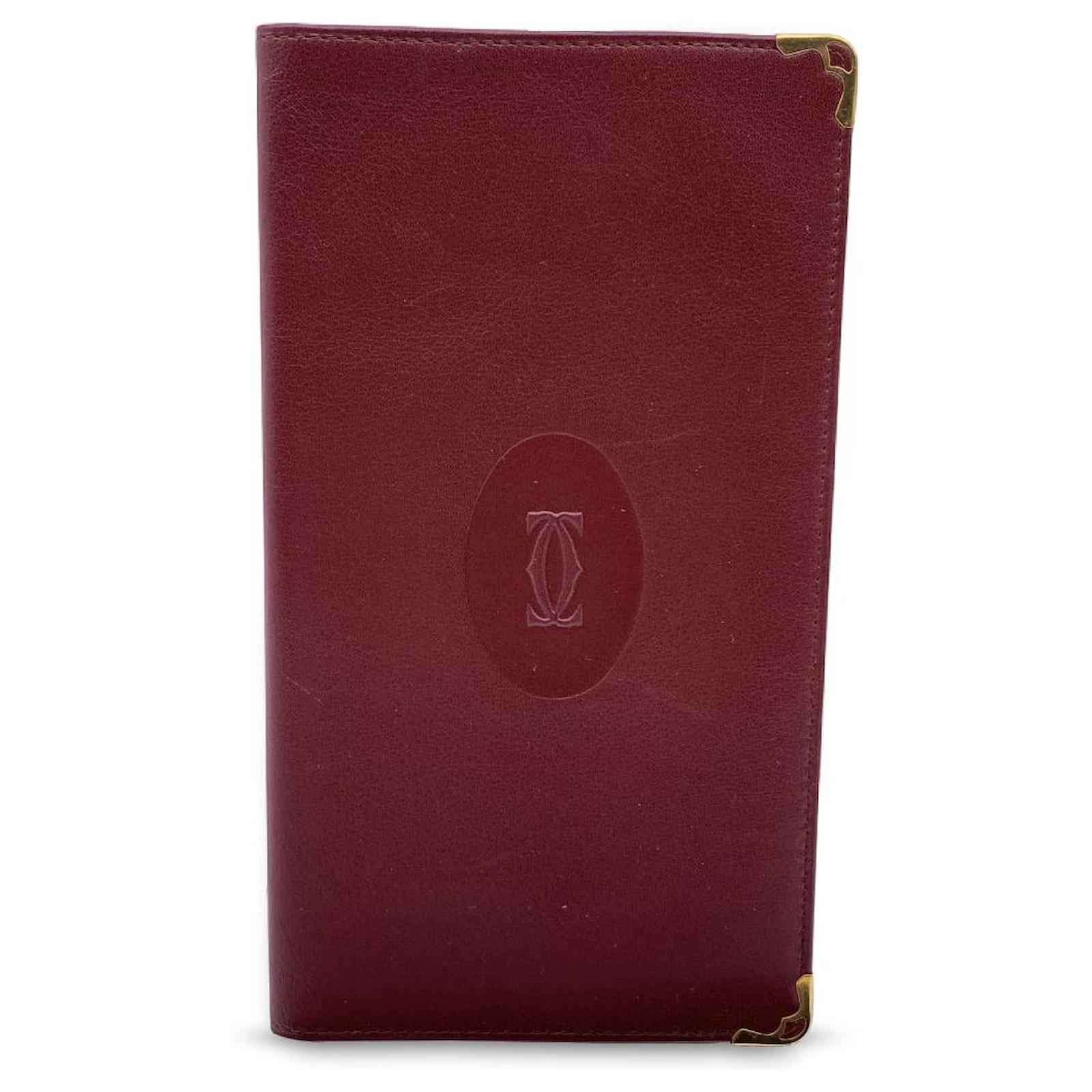 Cartier Vintage Burgundy Leather Bifold Long Checkbook Wallet Dark red ...