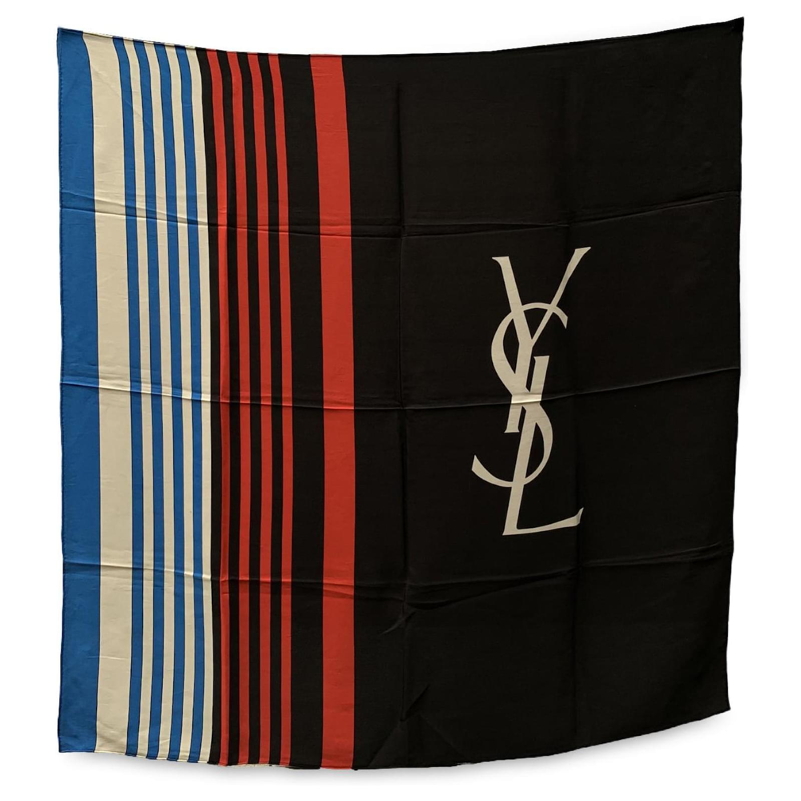 Yves Saint Laurent Vintage Colorblock Big YSL Logo Silk Scarf Black ref ...
