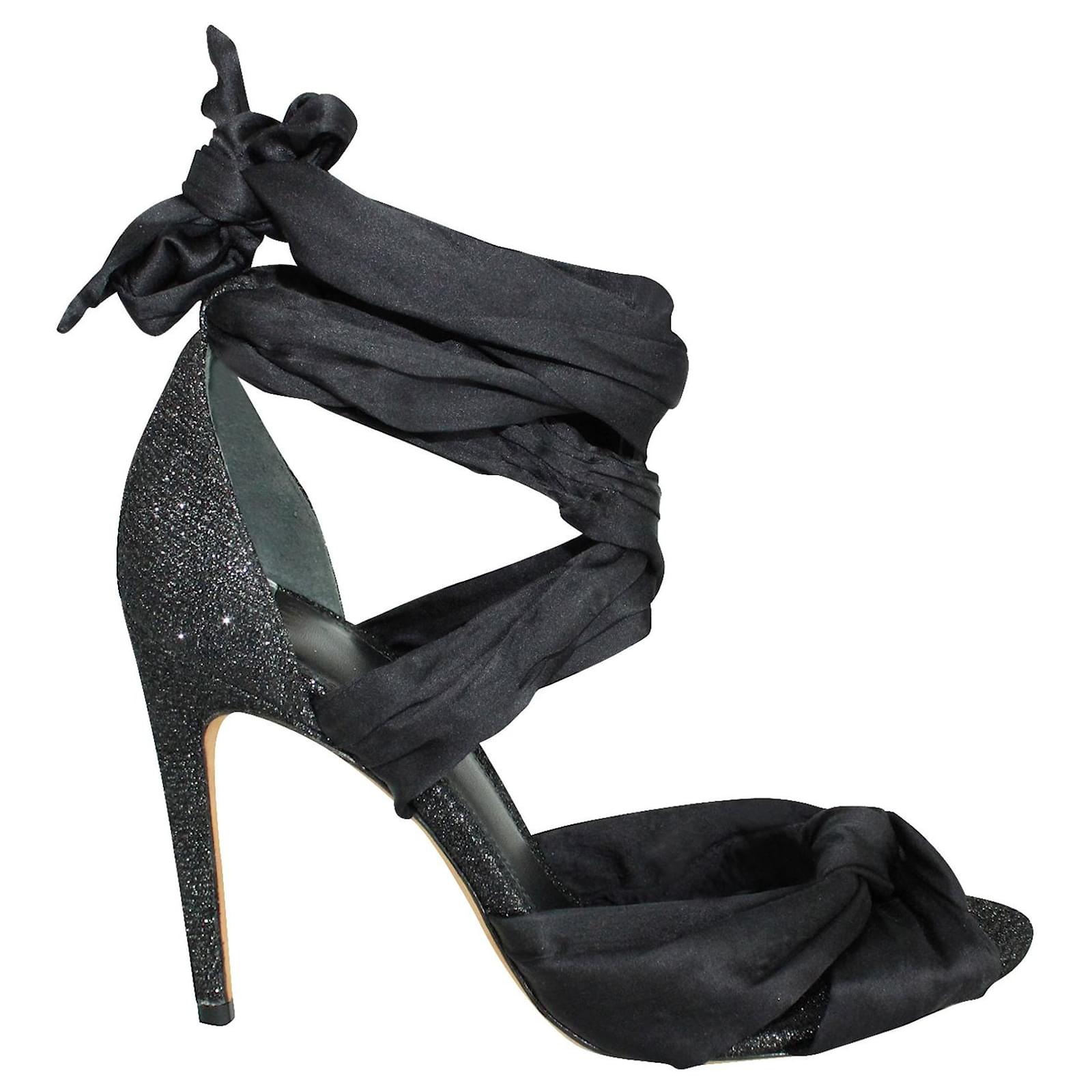Alexandre Birman Black Gliter Heels With Satin Bow Leather ref.805129 ...