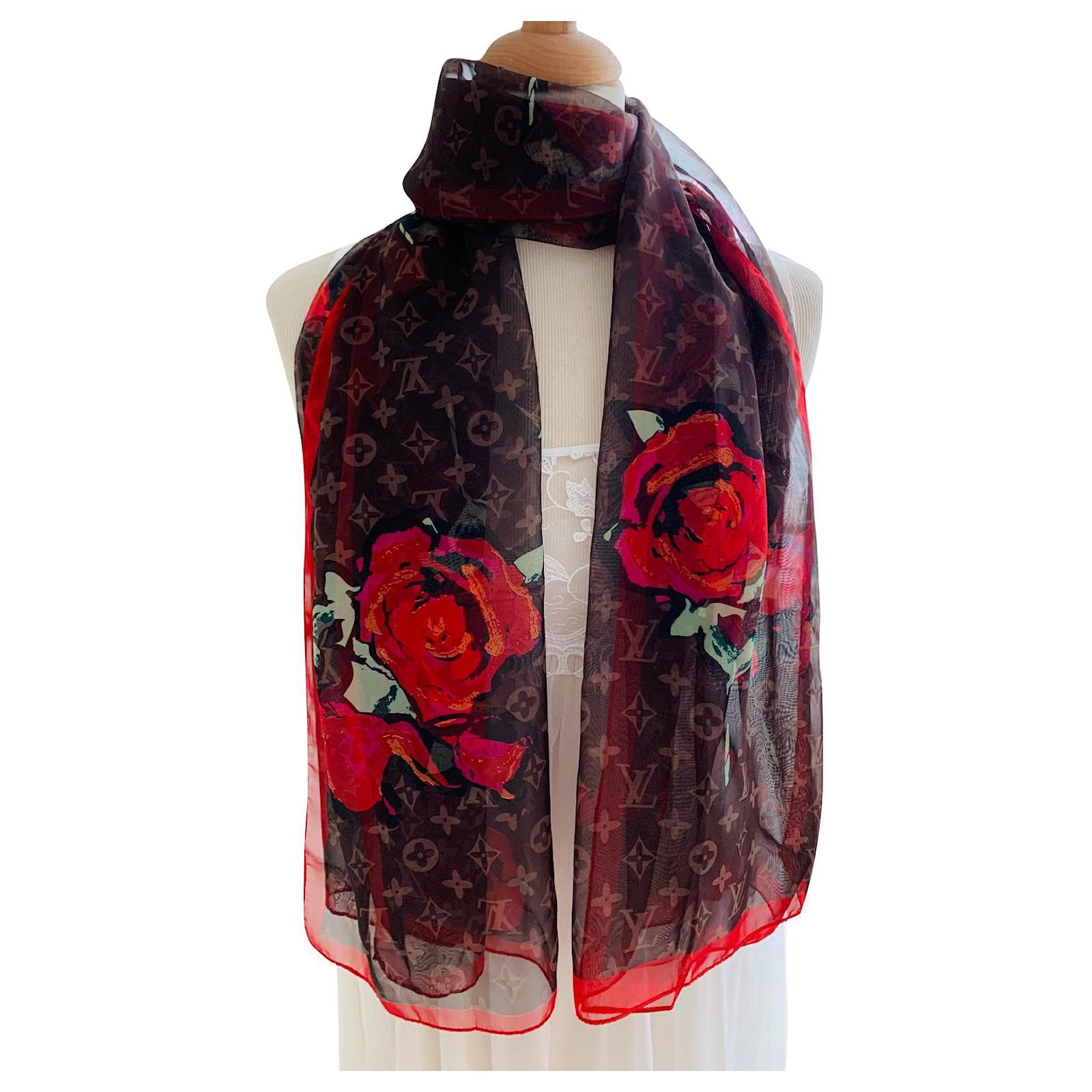 bufanda, Estola Louis Vuitton x Stephen Sprouse Castaño Seda ref.805295 ...