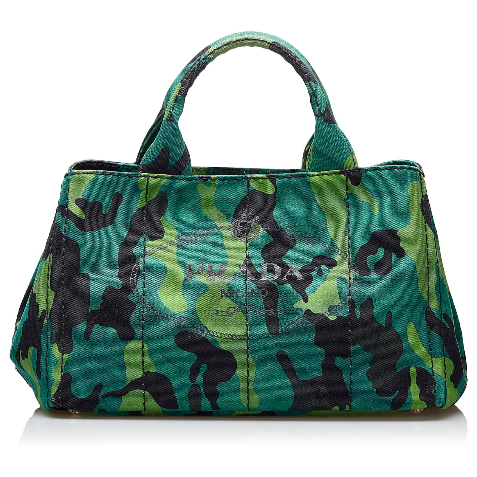 Prada Vert Canapa Logo Camouflage Cartable Toile Tissu ref.807103 ...