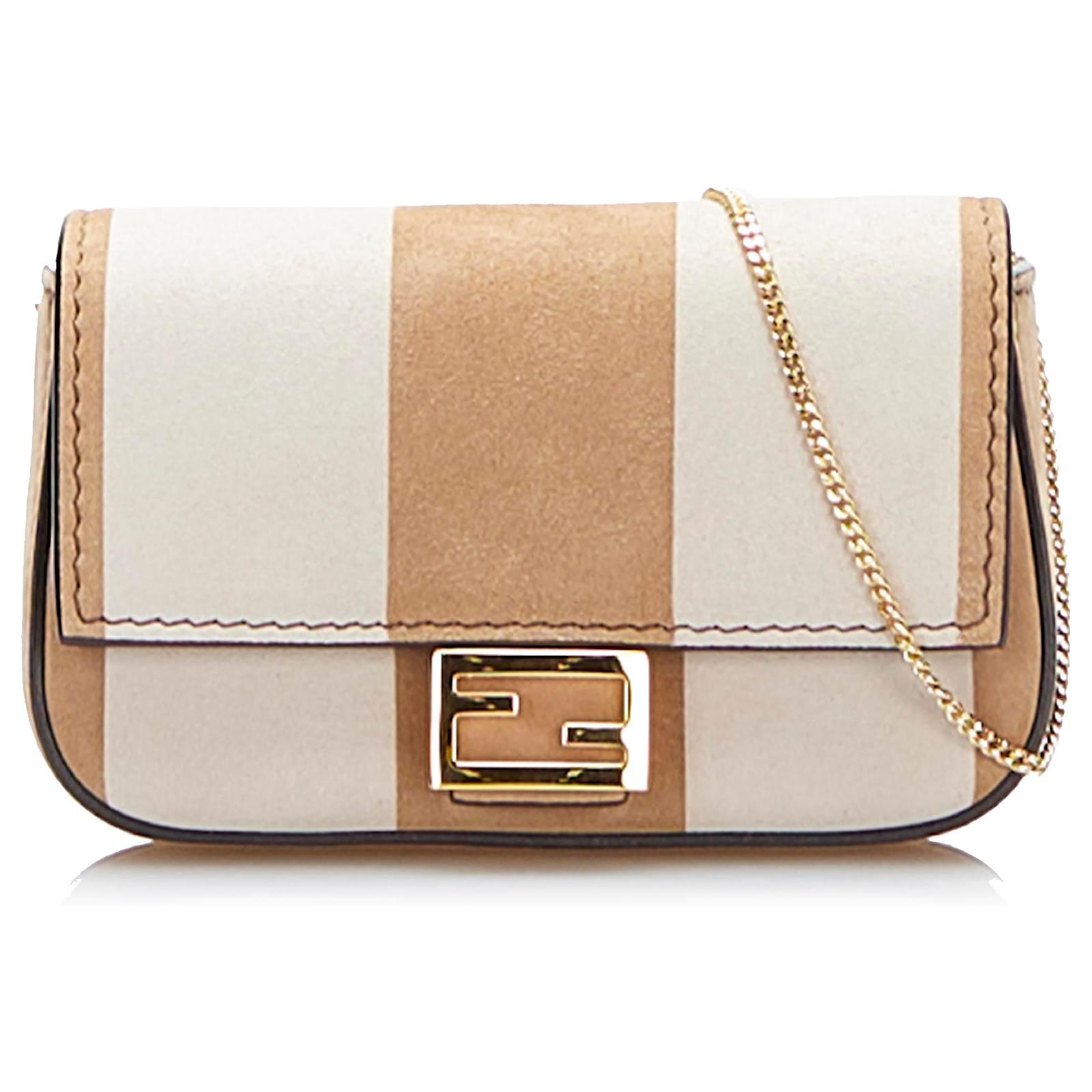 Fendi Brown Pequin Nano Baguette Leather Nubuck ref.807142 - Joli Closet