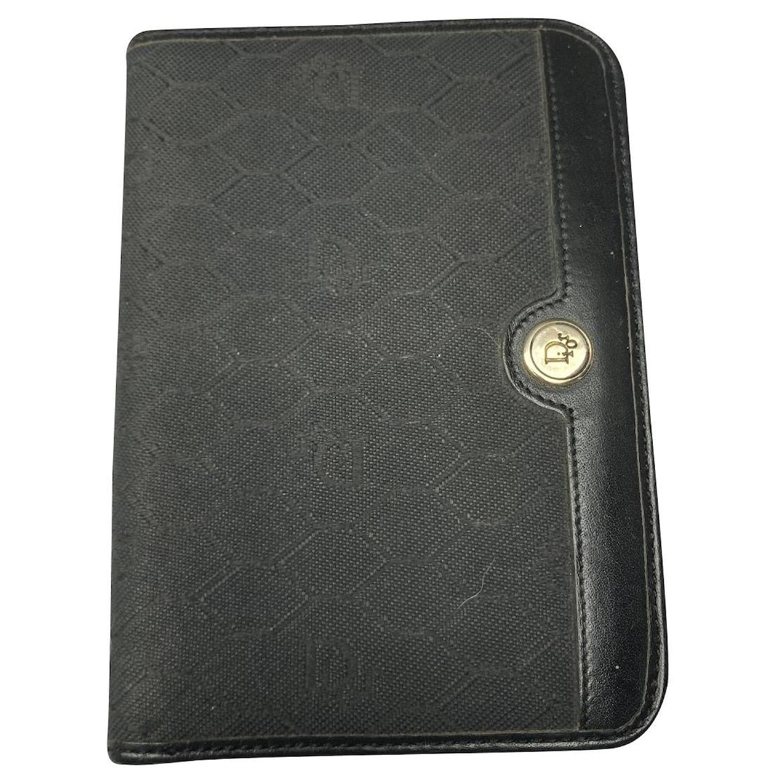 Christian Dior Dior vintage monogram wallet Black Leather Cotton ref ...