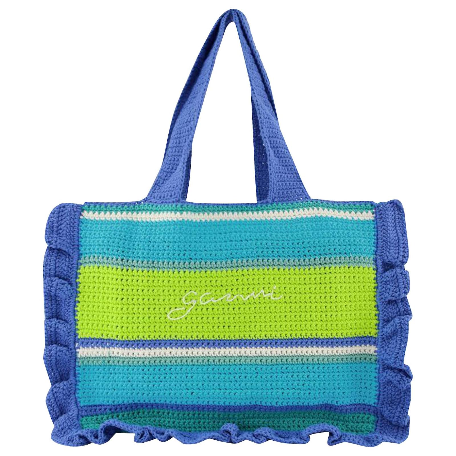 Crochet Tote Bag Ganni Blue Curacao Cotton Cloth Ref 818597 crochet-tote-bag-ganni-blue-curacao-cotton-cloth-ref-818597