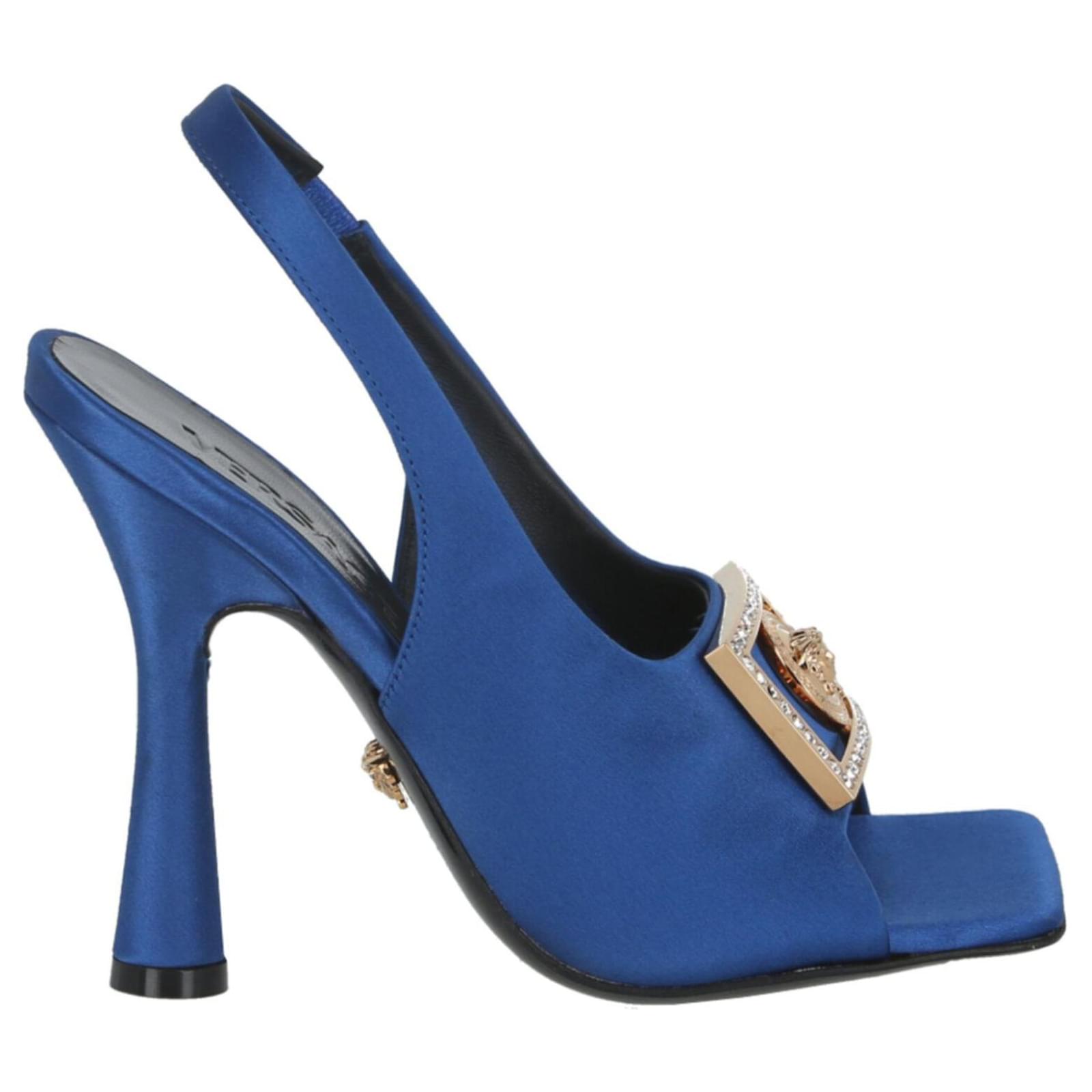 Versace Medusa Crystal Heel Sandals Blue Viscose Cellulose fibre ref ...