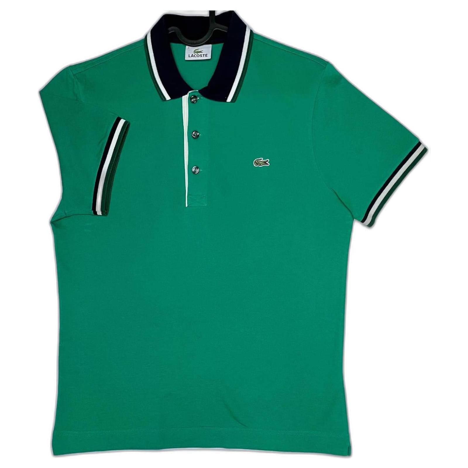 Polo 100% cotons piquer vert a galons S/36/3 100% authentique Lacoste ...