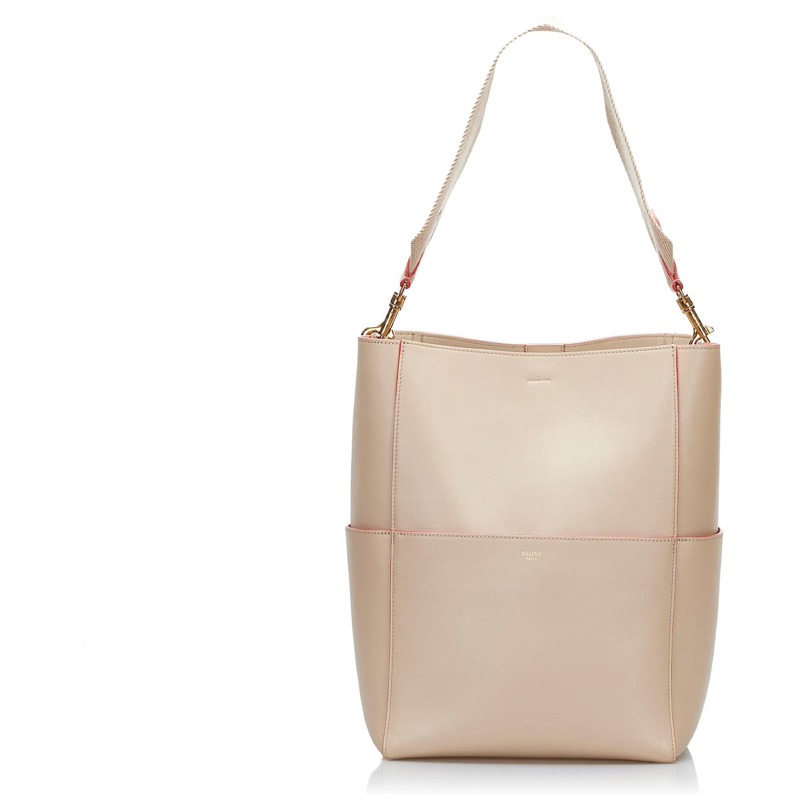 Céline Celine Brown Seau Sangle Beige Leather Pony-style calfskin ref ...