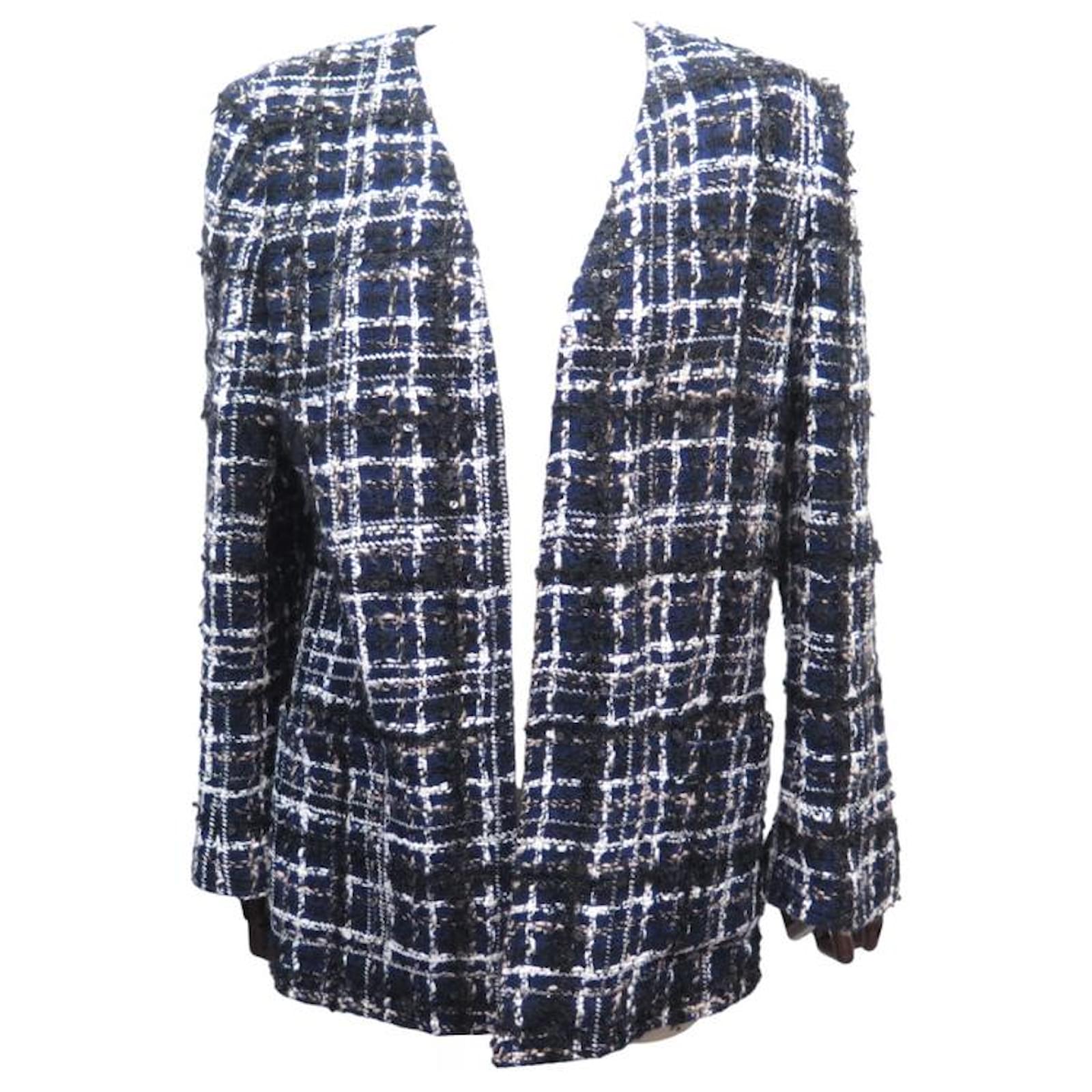 CHANEL JACKET CARDIGAN TWEED METALLIC THREADS 42 L P24492V15088 JACKET ...