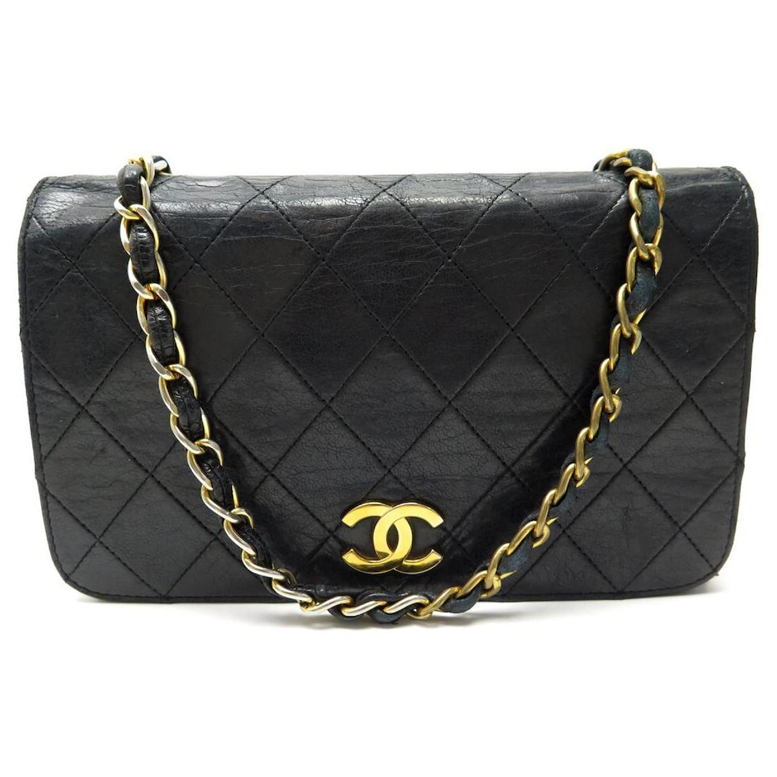 VINTAGE CHANEL HAND BAG TIMELESS FLAP POUCH BLACK LEATHER WOC HAND BAG ...