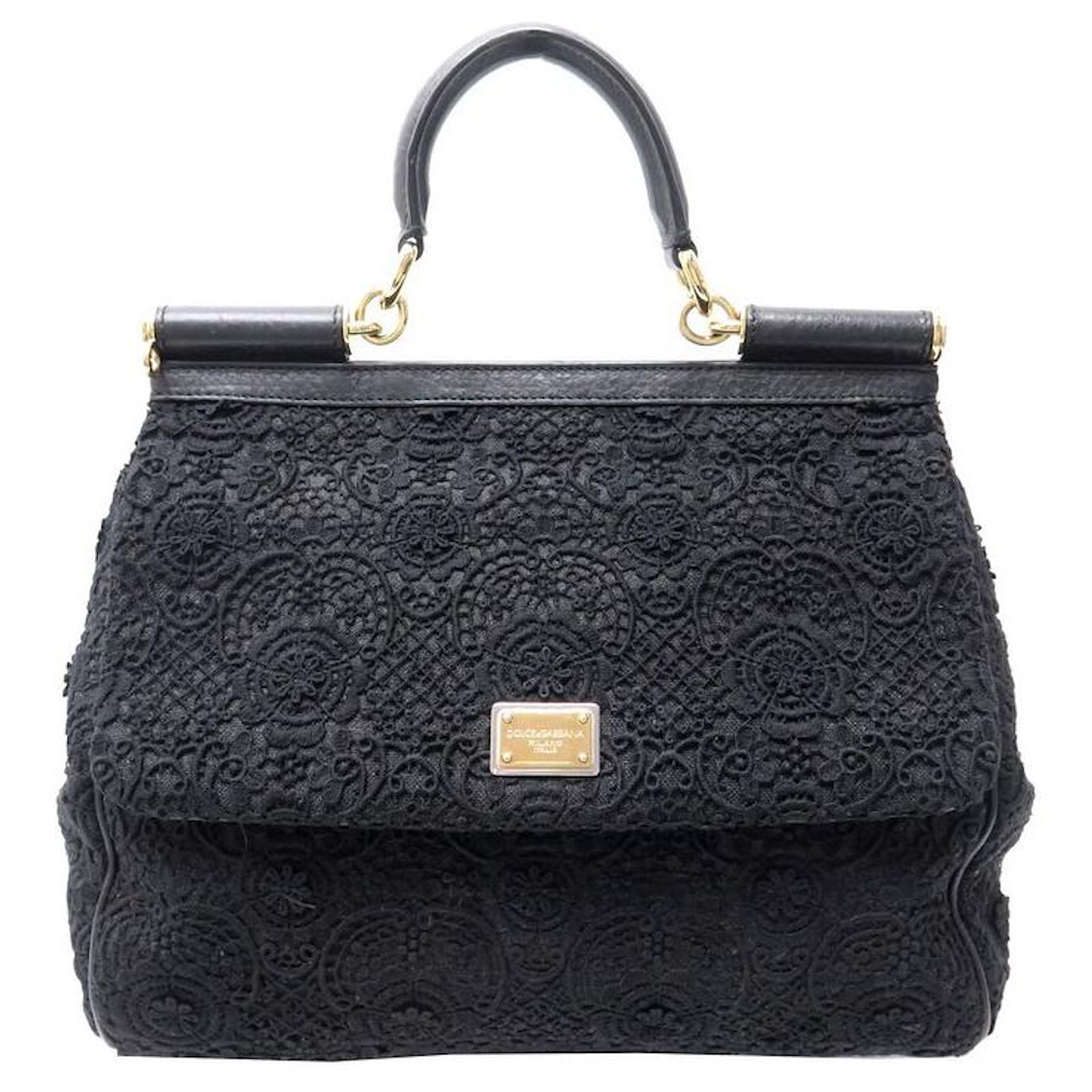 HANDBAG DOLCE & GABBANA SICILY LARGE MACRAME EMBROIDERED LACE LACED BAG ...