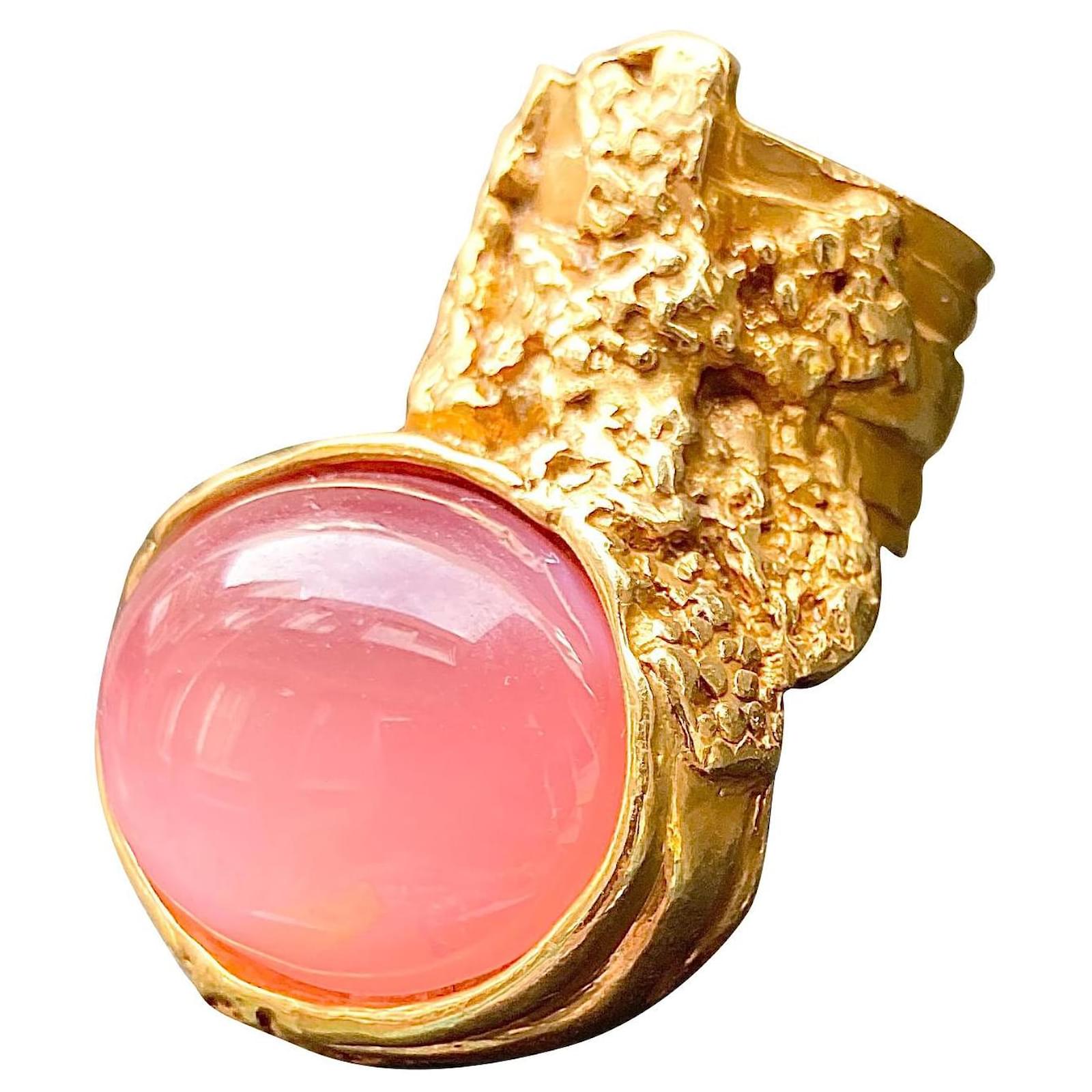 Yves Saint Laurent Sublime Arty gold metal ring with pink glass stone ...
