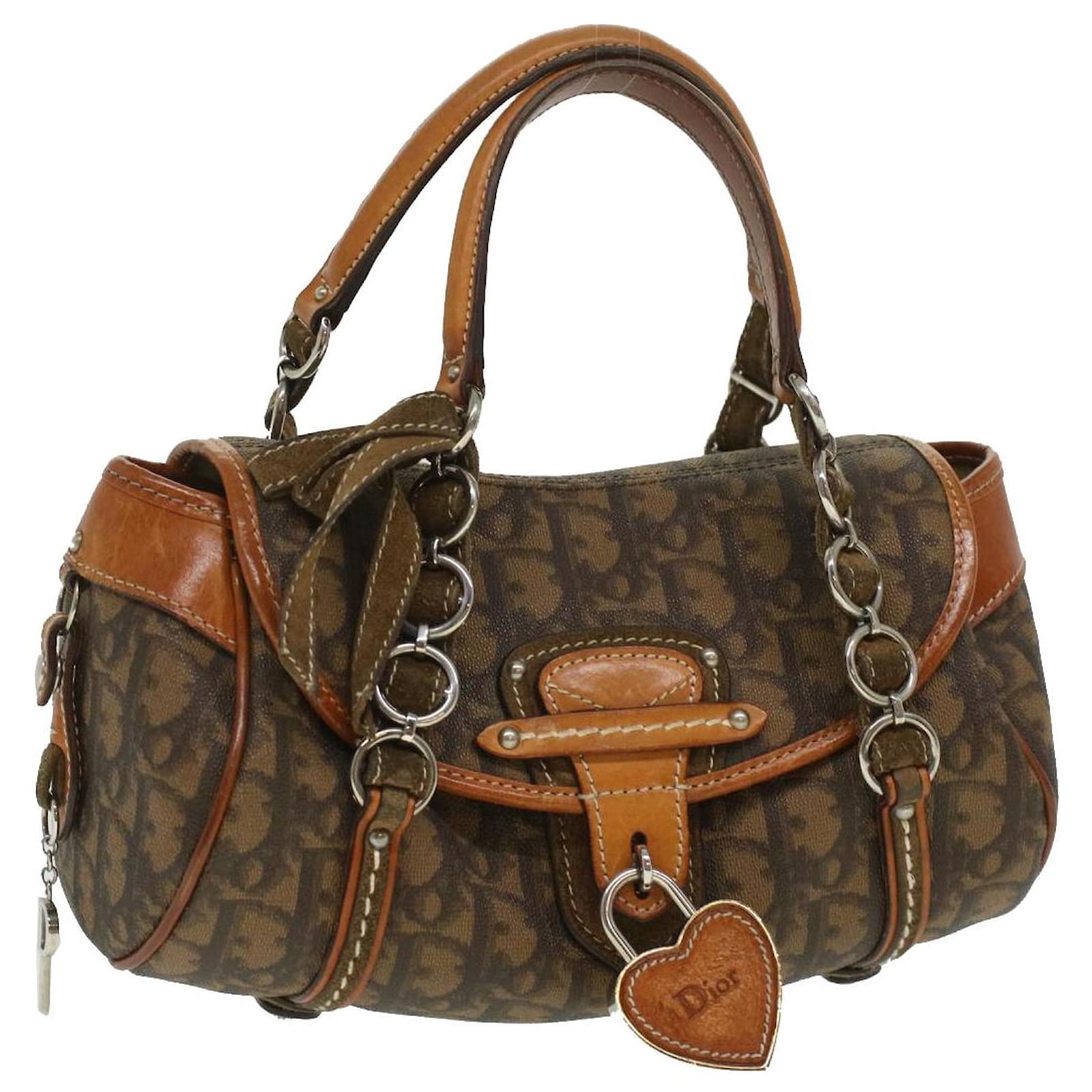 Christian Dior Trotter Canvas Romantic Handtasche PVC Leder Braun Auth ...