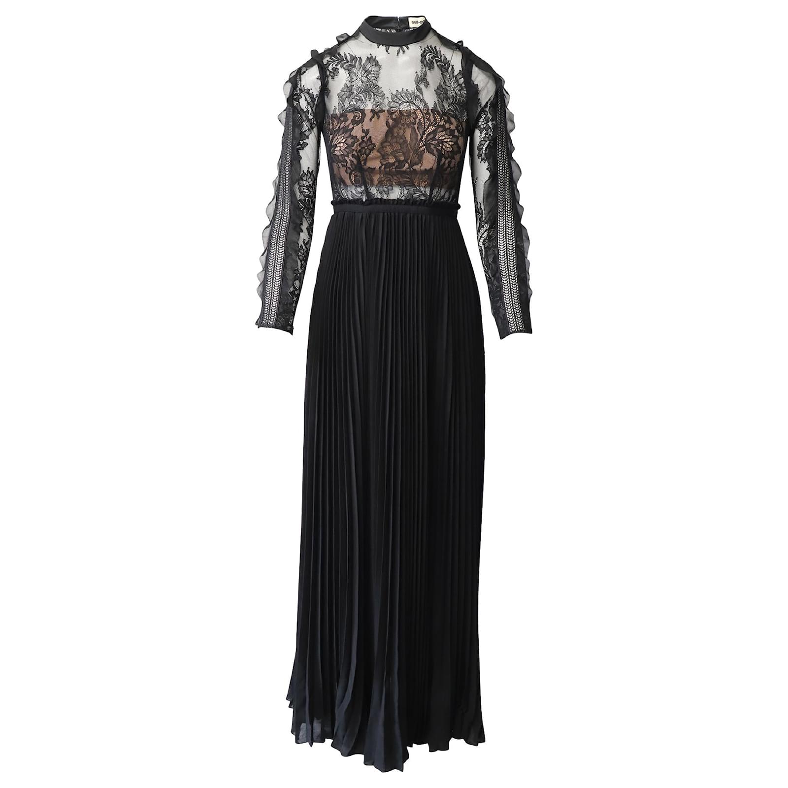 Self portrait Self-Portrait Long Sleeve See-Through Maxi Dress in Black ...