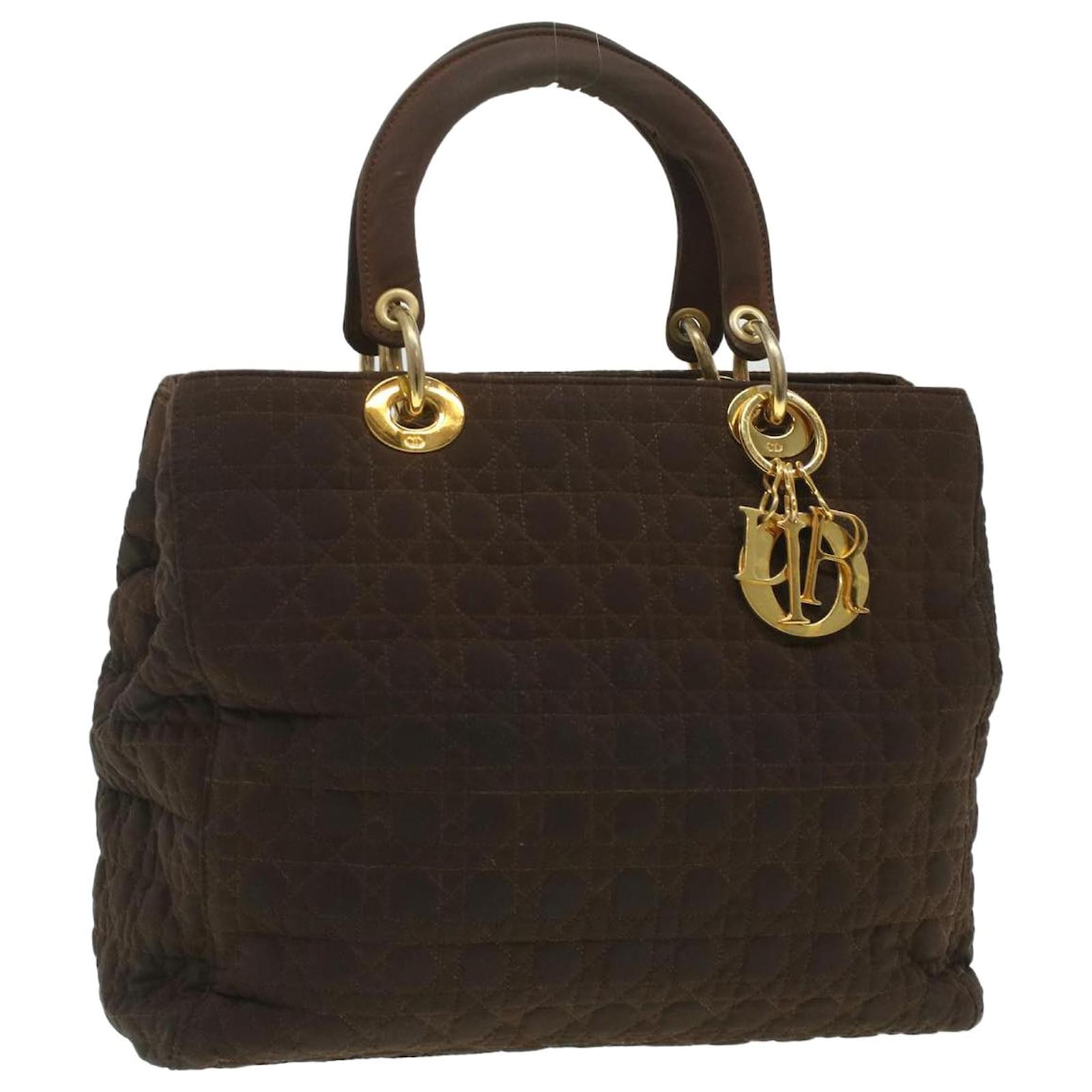 Christian Dior Lady Dior Canage Hand Bag Nylon Brown Auth ar8928 ref ...