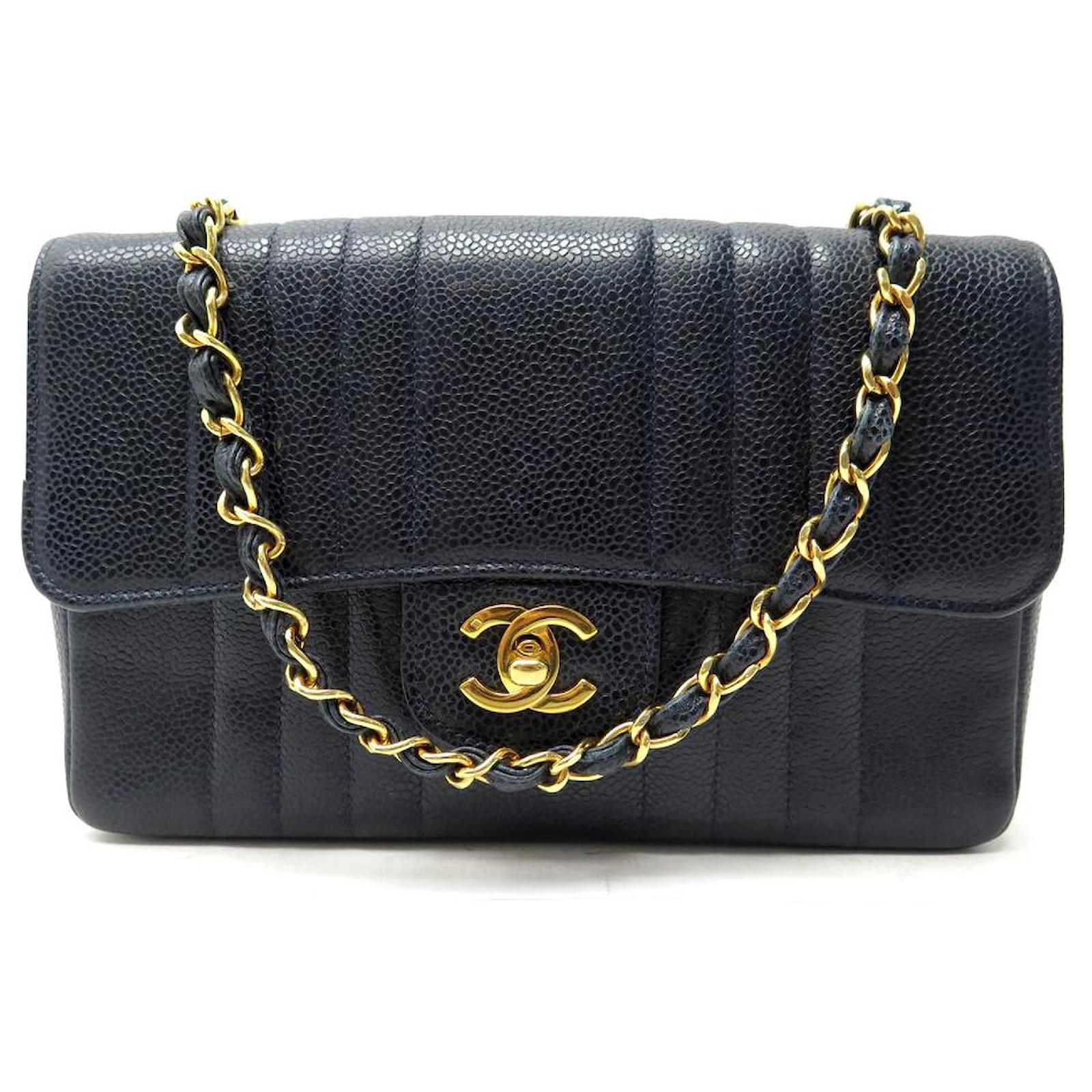 CHANEL TIMELESS VERTICAL CAVIAR LEATHER NAVY BLUE PURSE HAND BAG ref ...