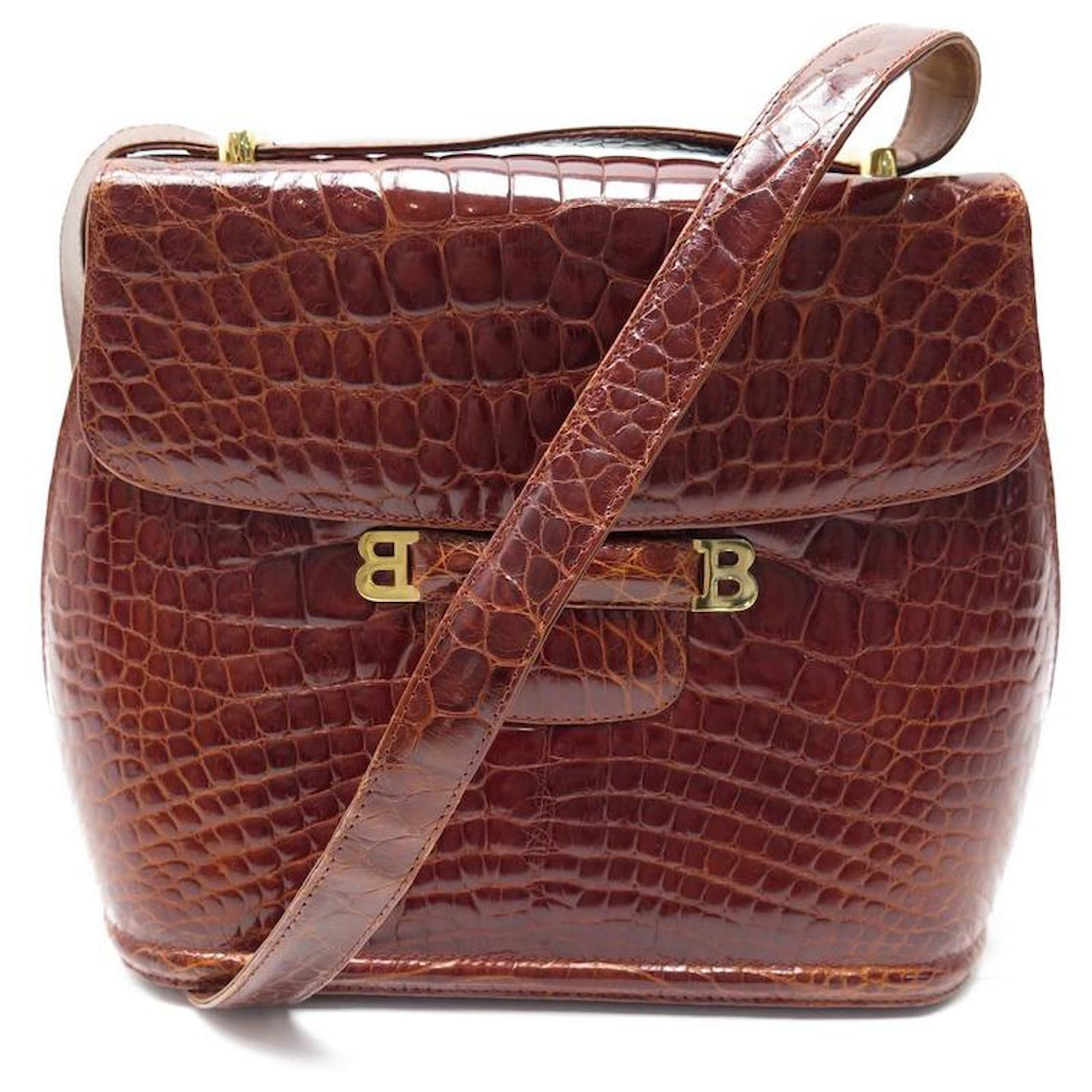 VINTAGE HANDBAG BALLY ANOKA BROWN CROCODILE LEATHER LEATHER HAND BAG ...