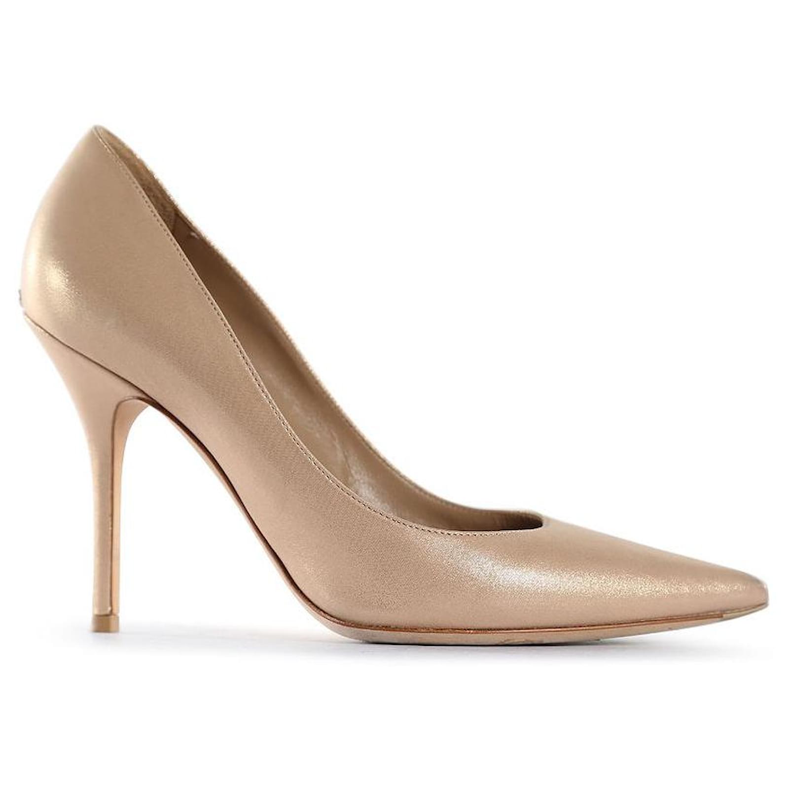 Christian Dior Metallic Champagne Fabric Pointy Toe Pumps Polyester ref ...
