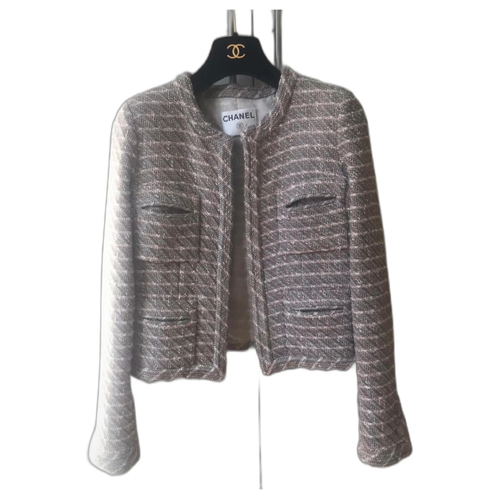 Beautiful Chanel tweed jacket Pink White Turquoise Silk Polyester Wool ...