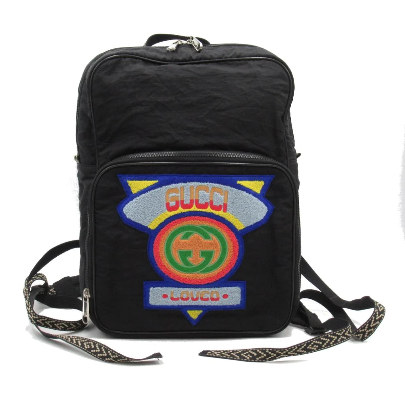Gucci 80s Logo Patch Nylon Backpack 536724 Black Cloth ref.834150 ...