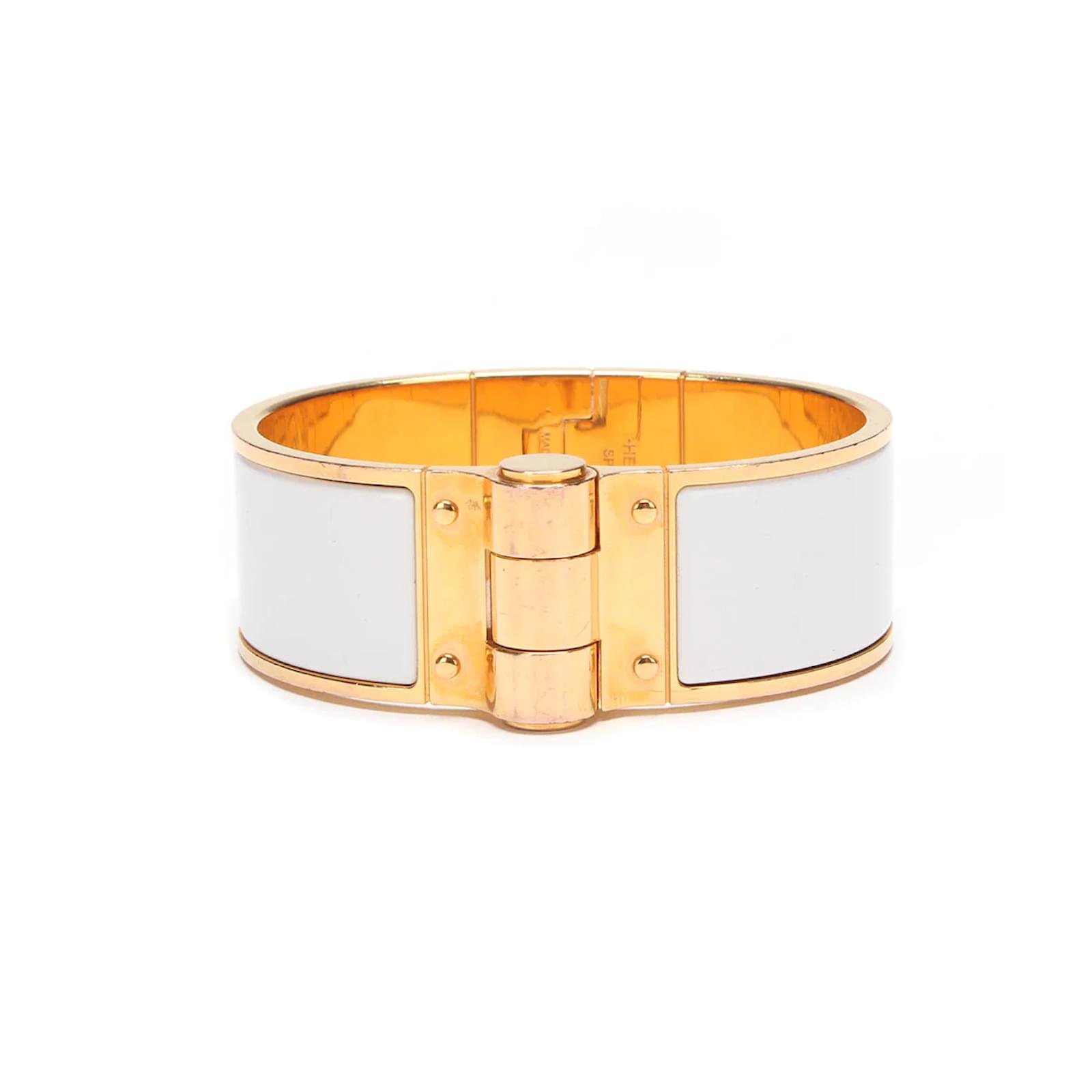 Hermès Charniere Wide Bangle White Enamel ref.834479 - Joli Closet