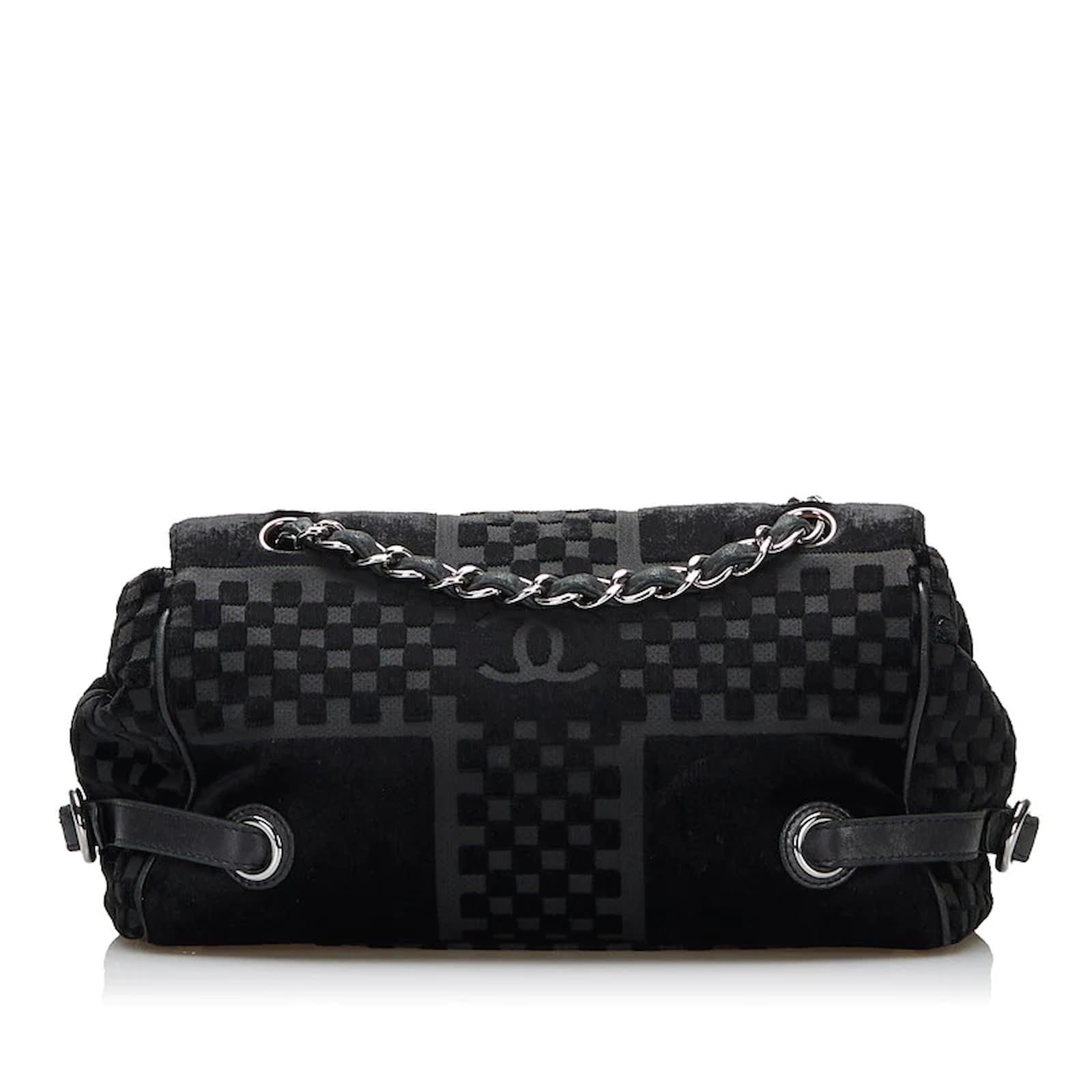 Chanel Checkered Velvet Flap Bag Black Cloth ref.834531 - Joli Closet