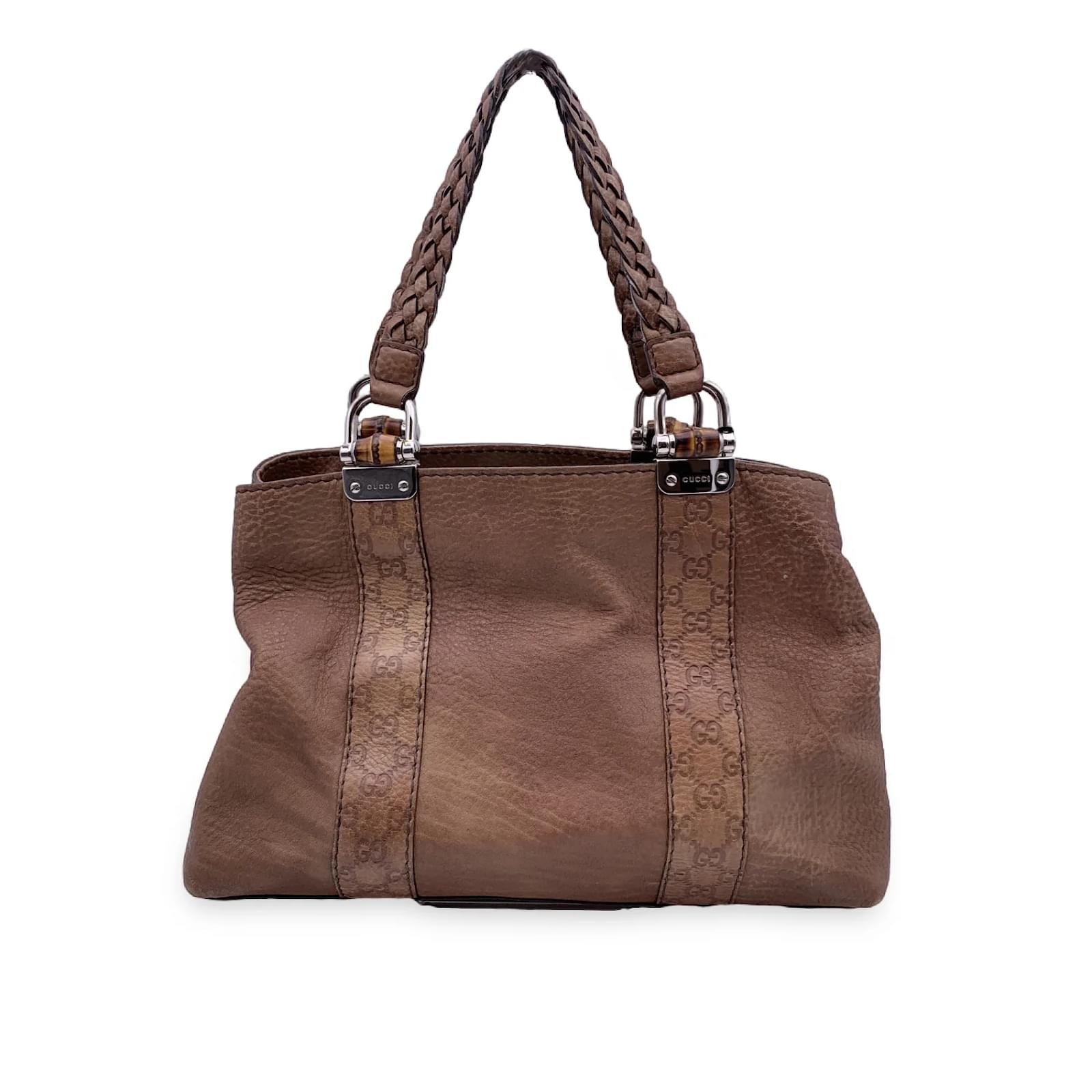 Gucci Tan Leather Braided Handles Tote Bag Bamboo Details Beige ref ...