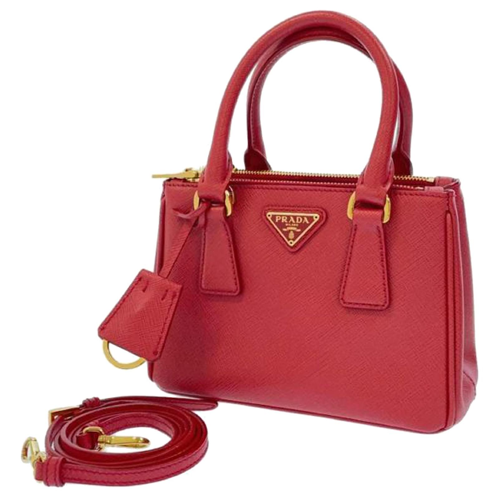 Prada Red Mini Saffiano Lux Galleria Double Zip Leather Pony-style ...