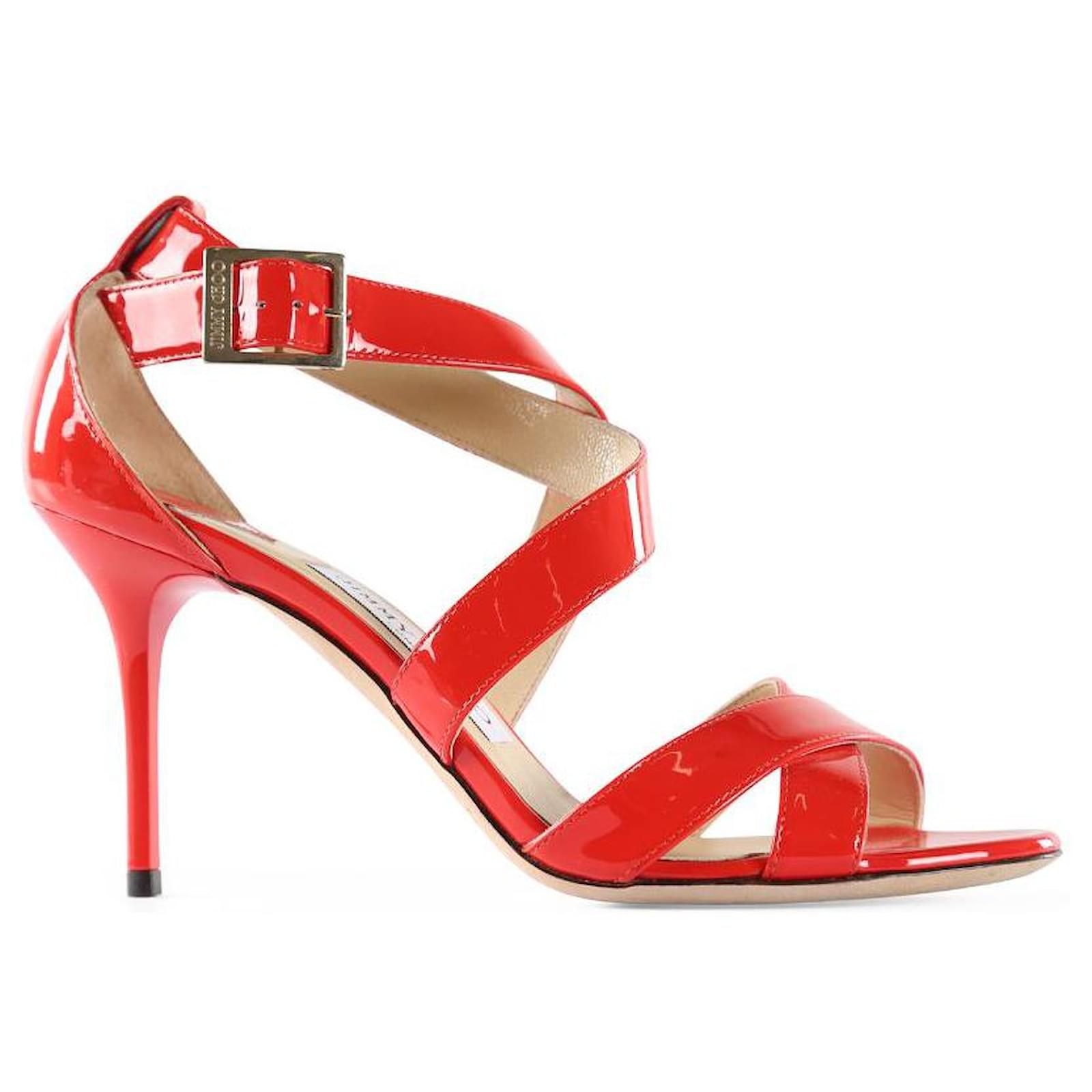 Sandales Jimmy Choo en cuir verni rouge feu à bout ouvert Cuir vernis ...
