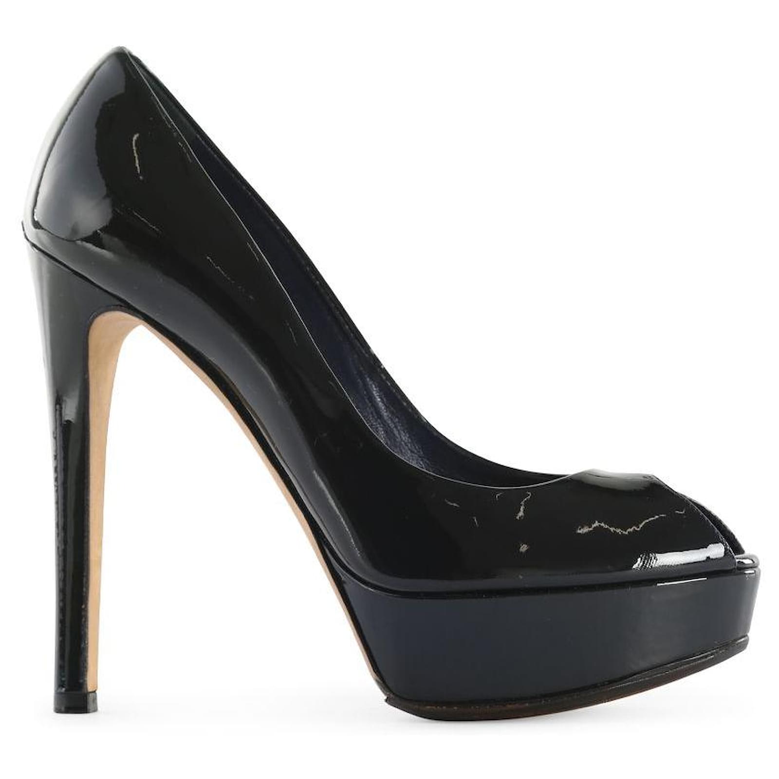 Christian Dior Navy Blue Patent Leather Peep Toe Platform Pumps ref ...