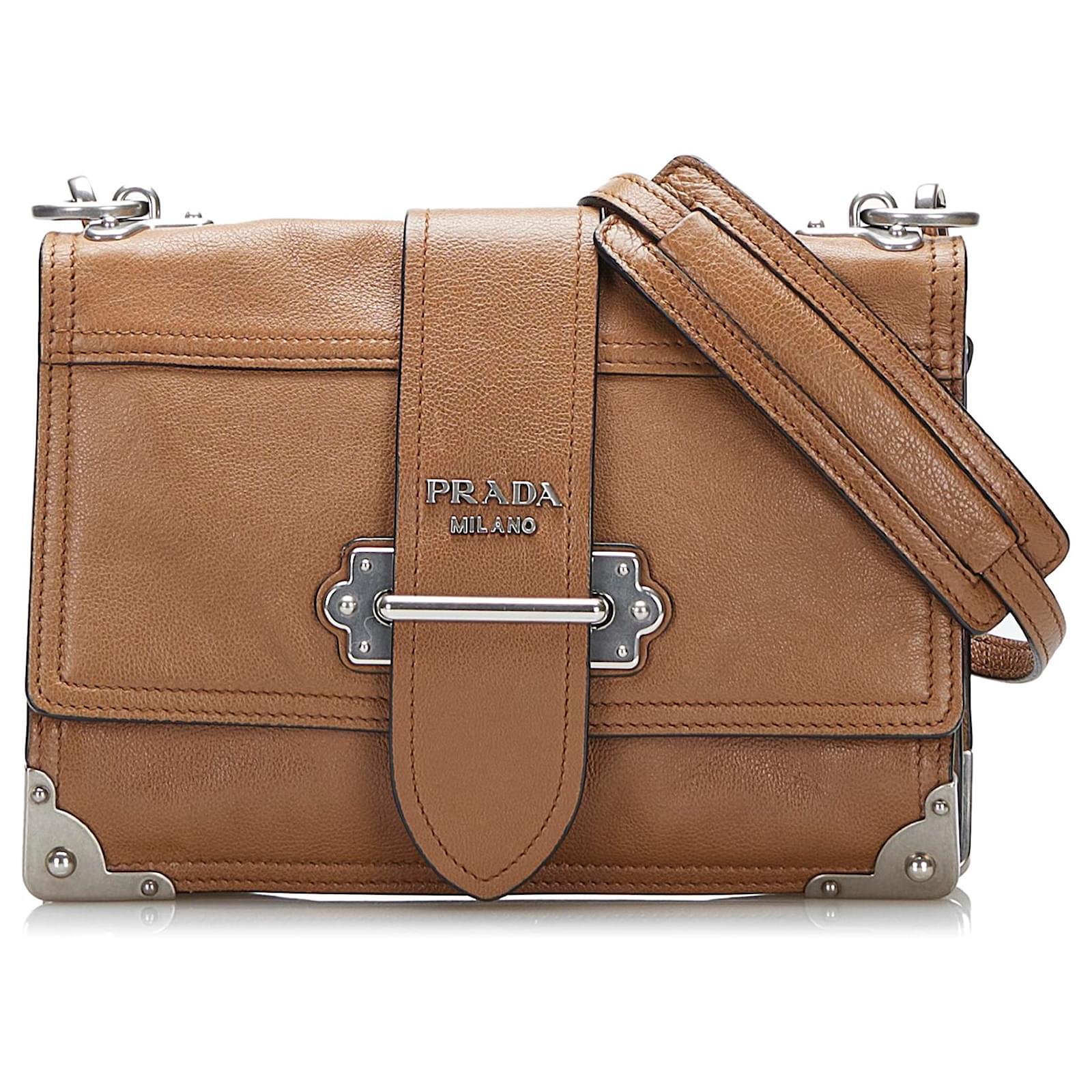 Prada Brown Cahier Crossbody Bag Leather Pony-style calfskin ref.843827 - Joli Closet