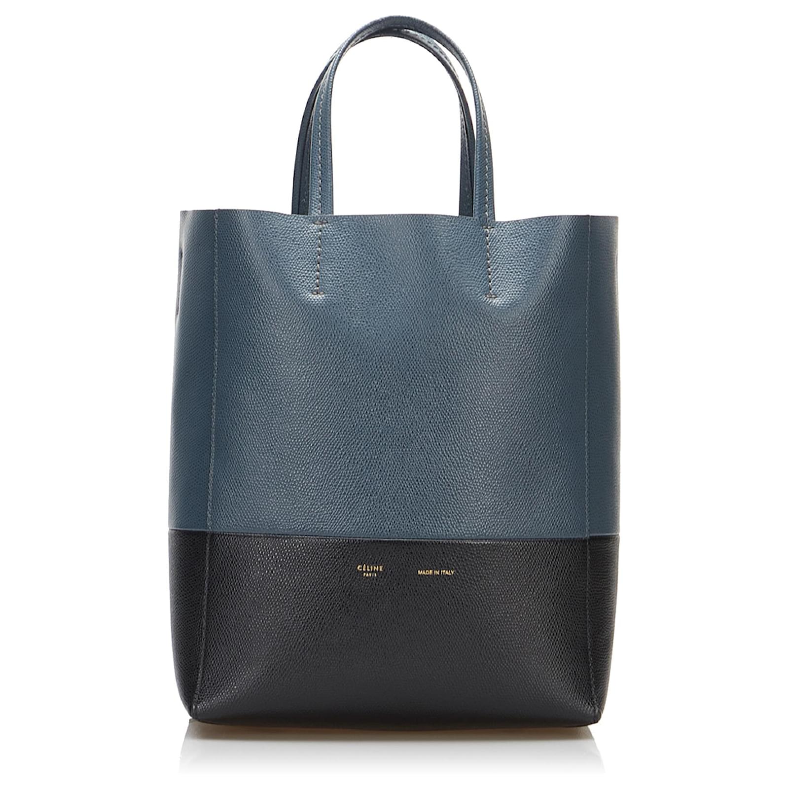 Céline Celine Blue Cabas Vertical Bicolor Leather Pony-style calfskin ...