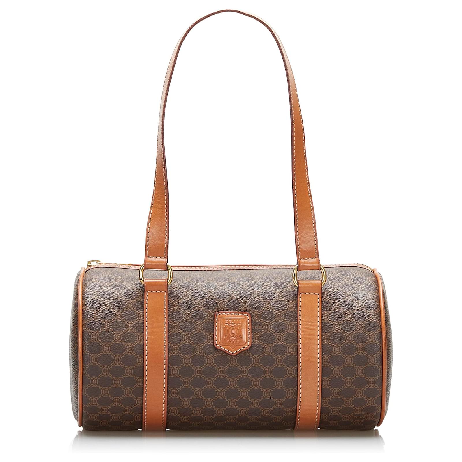 Céline Celine Brown Macadam Shoulder Bag Pony-style calfskin Cloth ref ...