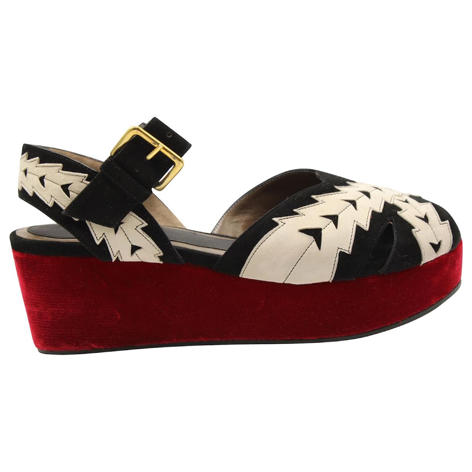 Marni Ankle Strap Wedge Sandals in Black and Red Velvet Dark red ref ...