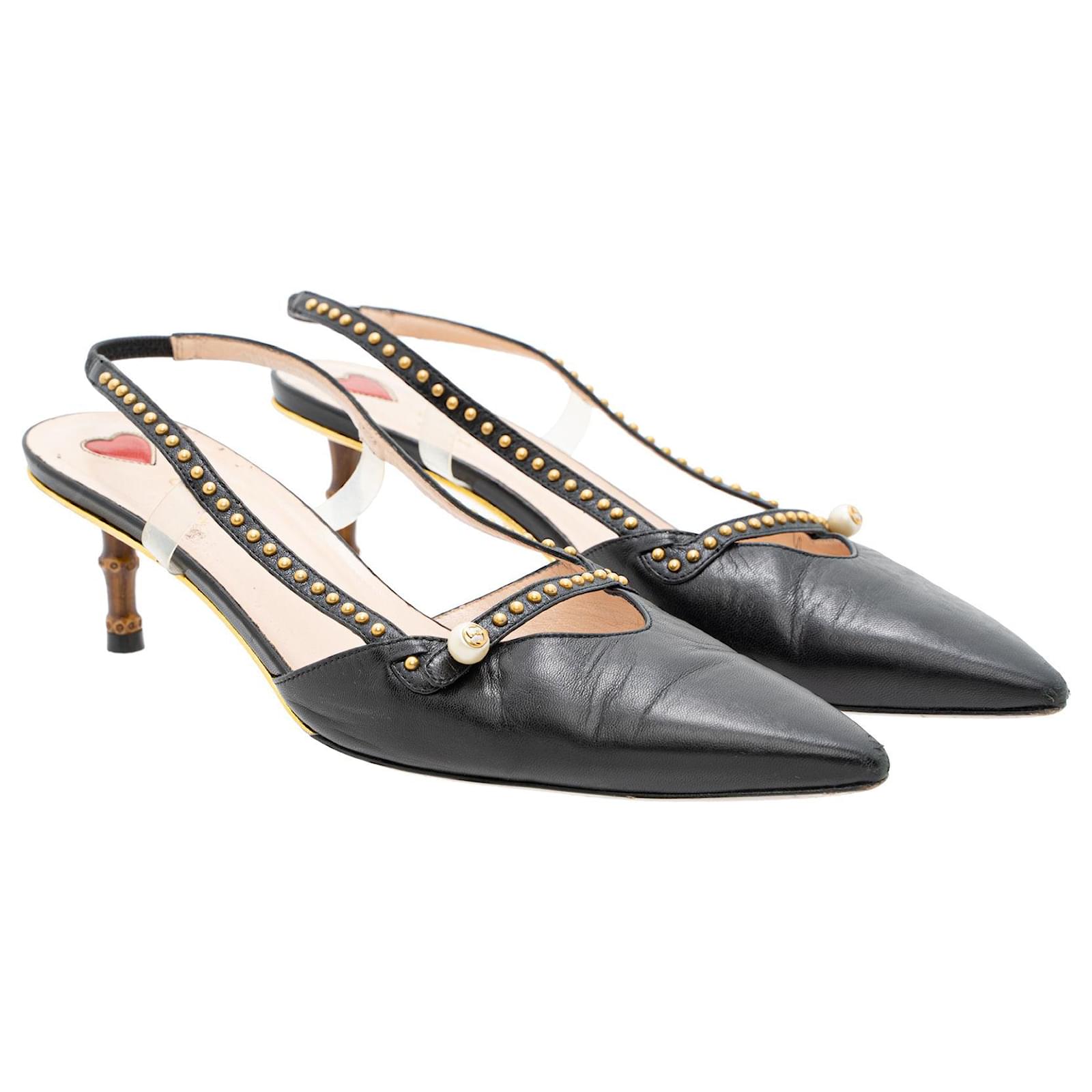 Gucci Leather Slingbacks with Bamboo Heel Black ref.846388 - Joli Closet