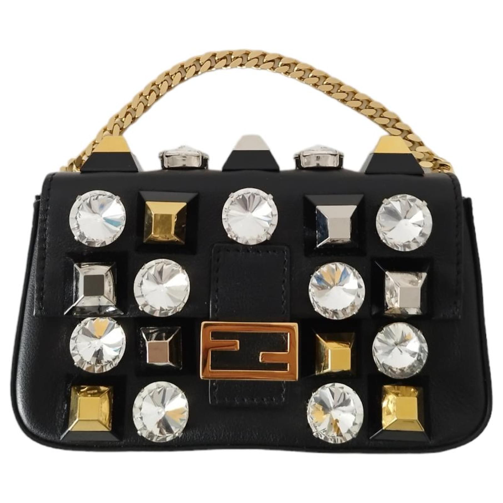 Fendi Micro Baguette bag in black leather and rhinestones ref.847626 ...