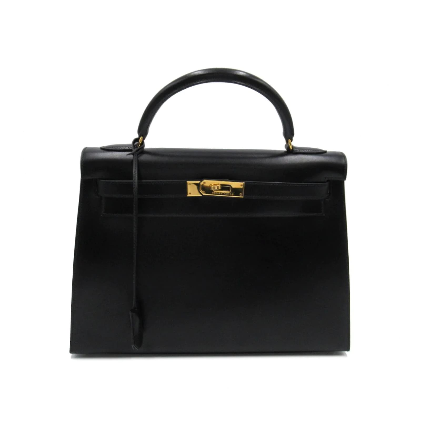 Hermès Box Calf Kelly 32 Black Leather Pony-style calfskin ref.850148 ...