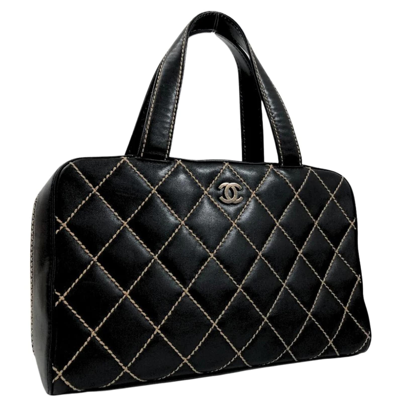 Chanel CC Wild Stitch Handbag Black Leather Pony-style calfskin ref ...