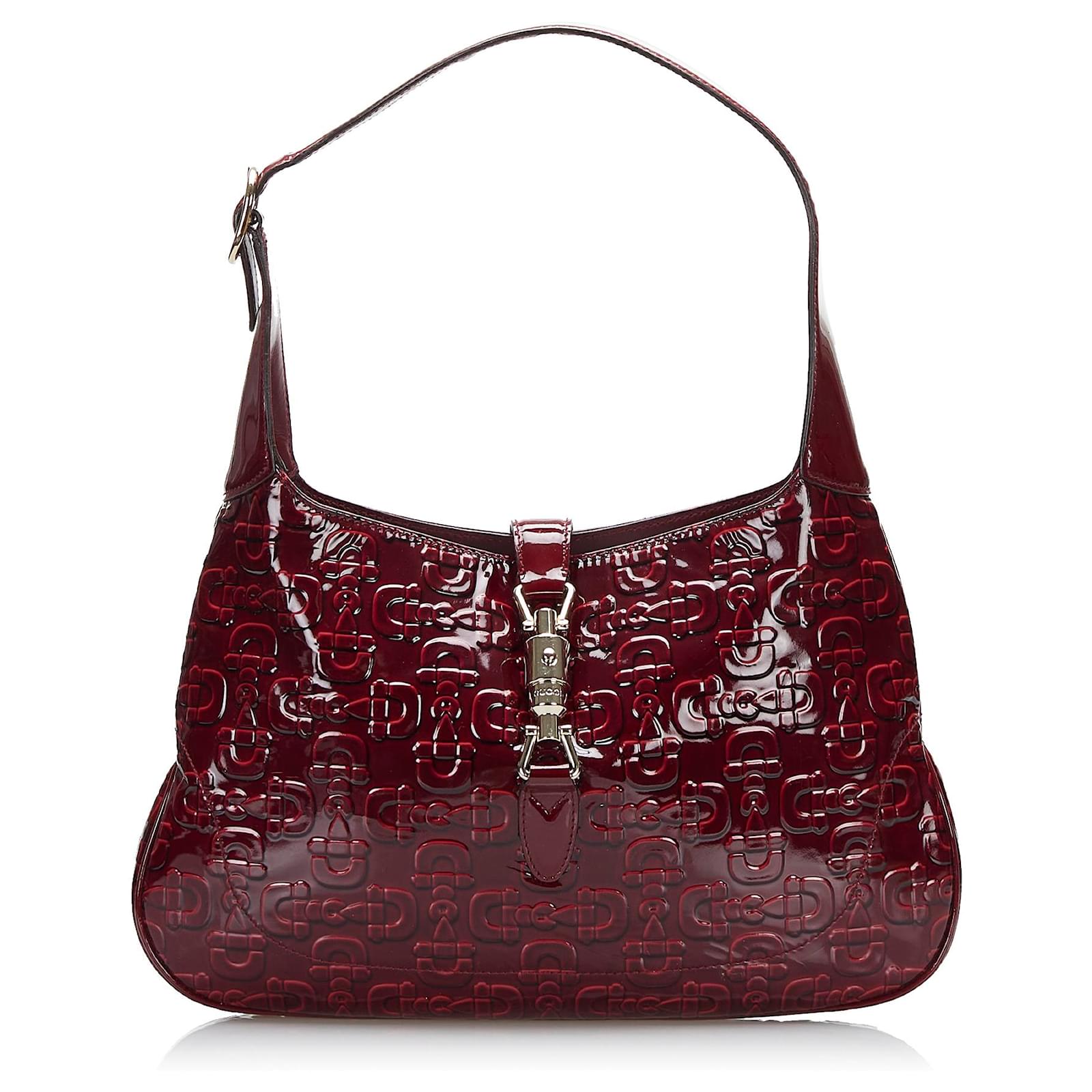 Gucci Red Horsebit Jackie Shoulder Bag Dark red Leather Patent leather ...