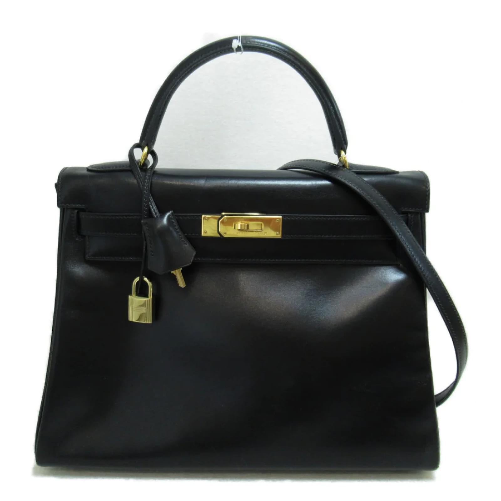Hermès Box Calf Kelly 32 Black Leather Pony-style calfskin ref.853044 ...