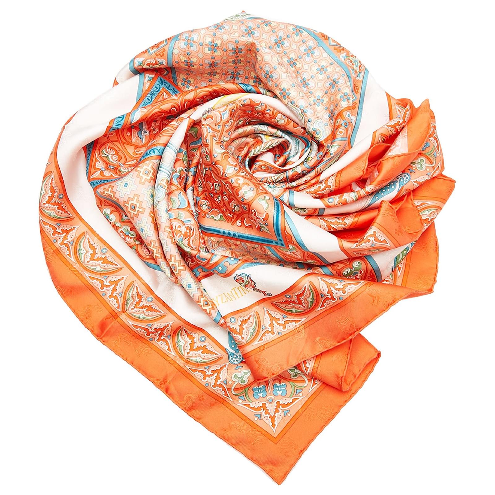 Hermès Hermes Orange Ciels Byzantins Silk Scarf Cloth ref.854126 - Joli ...
