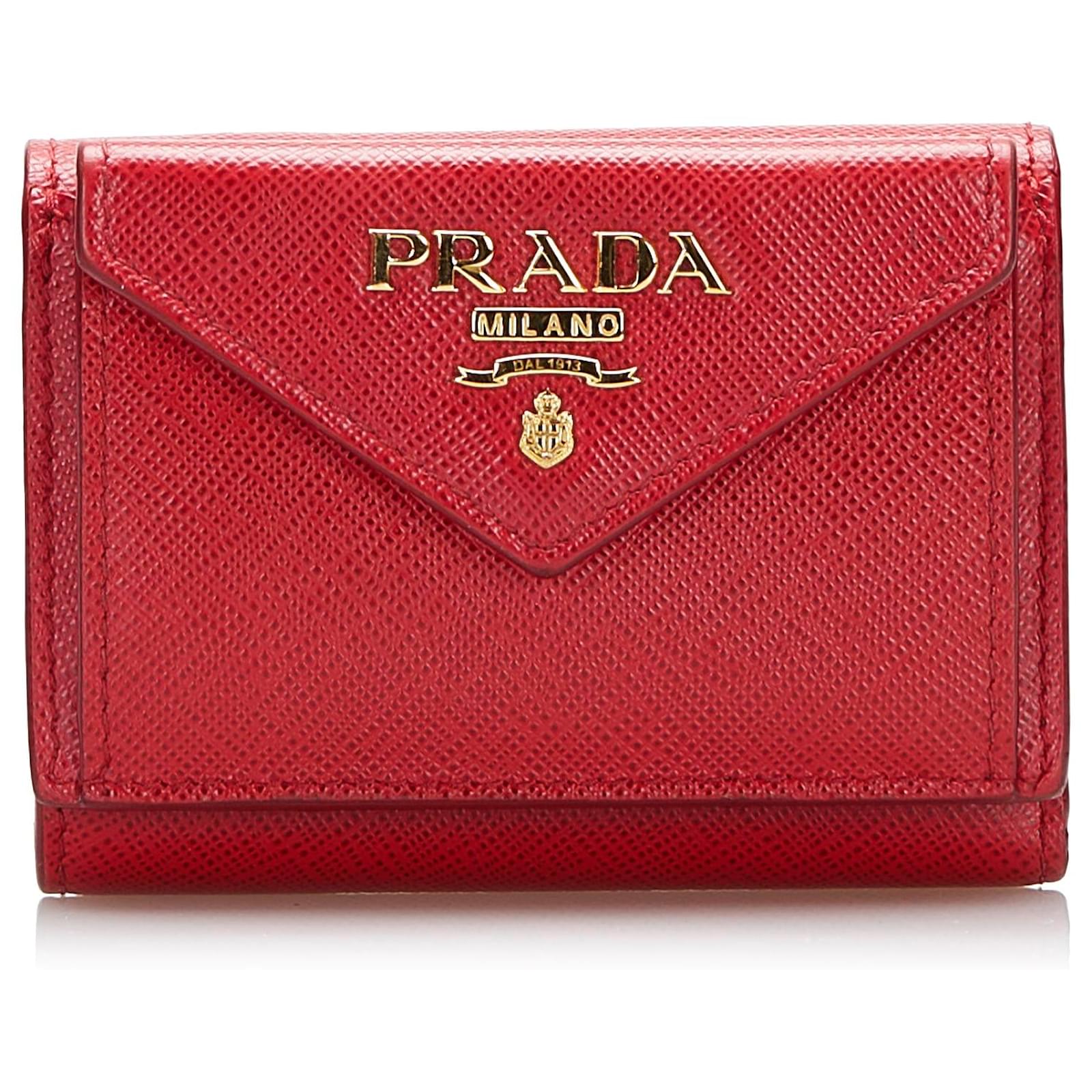 Prada Red Saffiano Compact Wallet Leather Pony-style calfskin ref ...