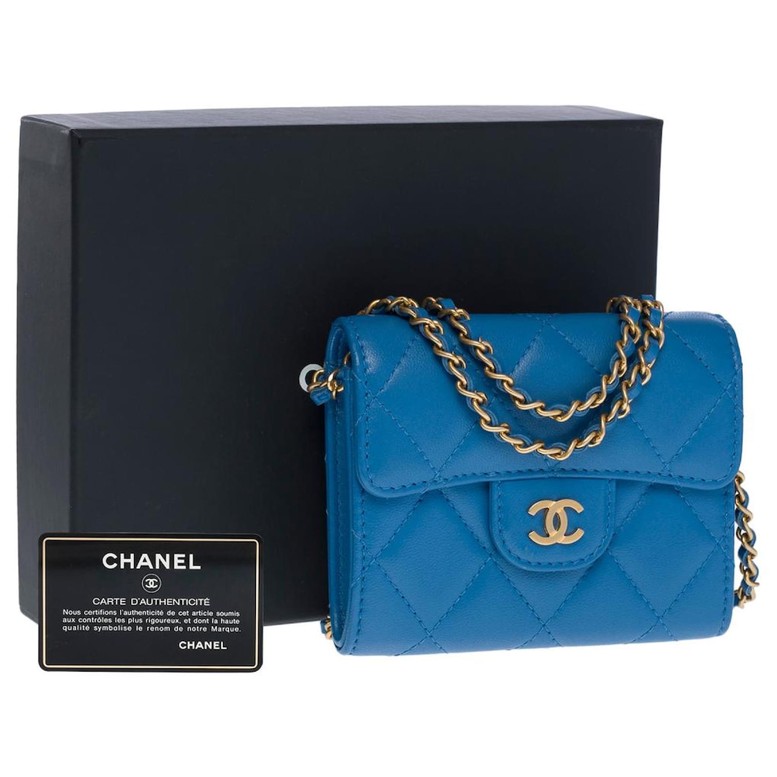 Wallet On Chain Chanel WOC CROSSBODY BAG IN BLUE LEATHER100994 ref ...