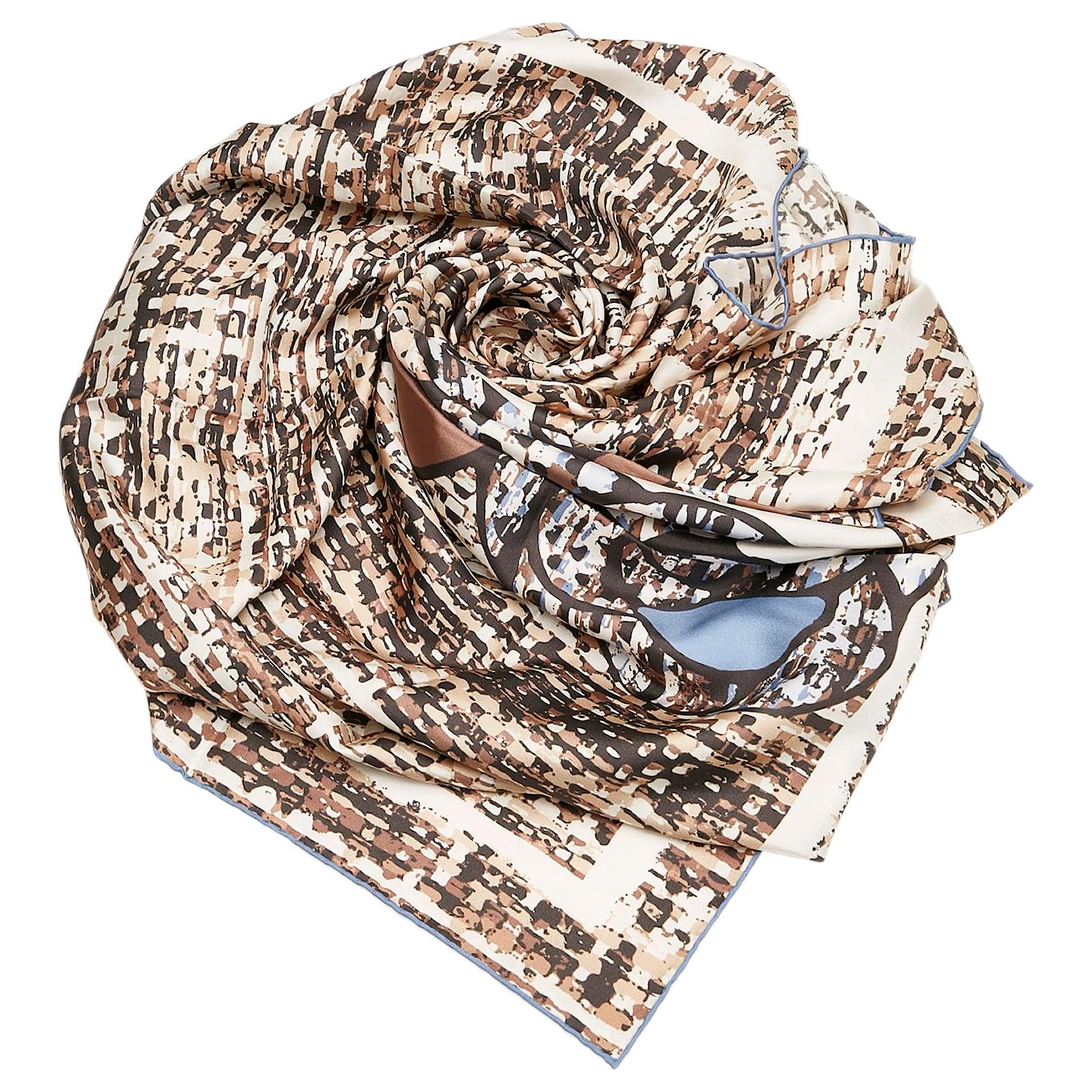 Chanel Brown Camellia Tweed Pattern Silk Scarf Cloth ref.858438 - Joli ...